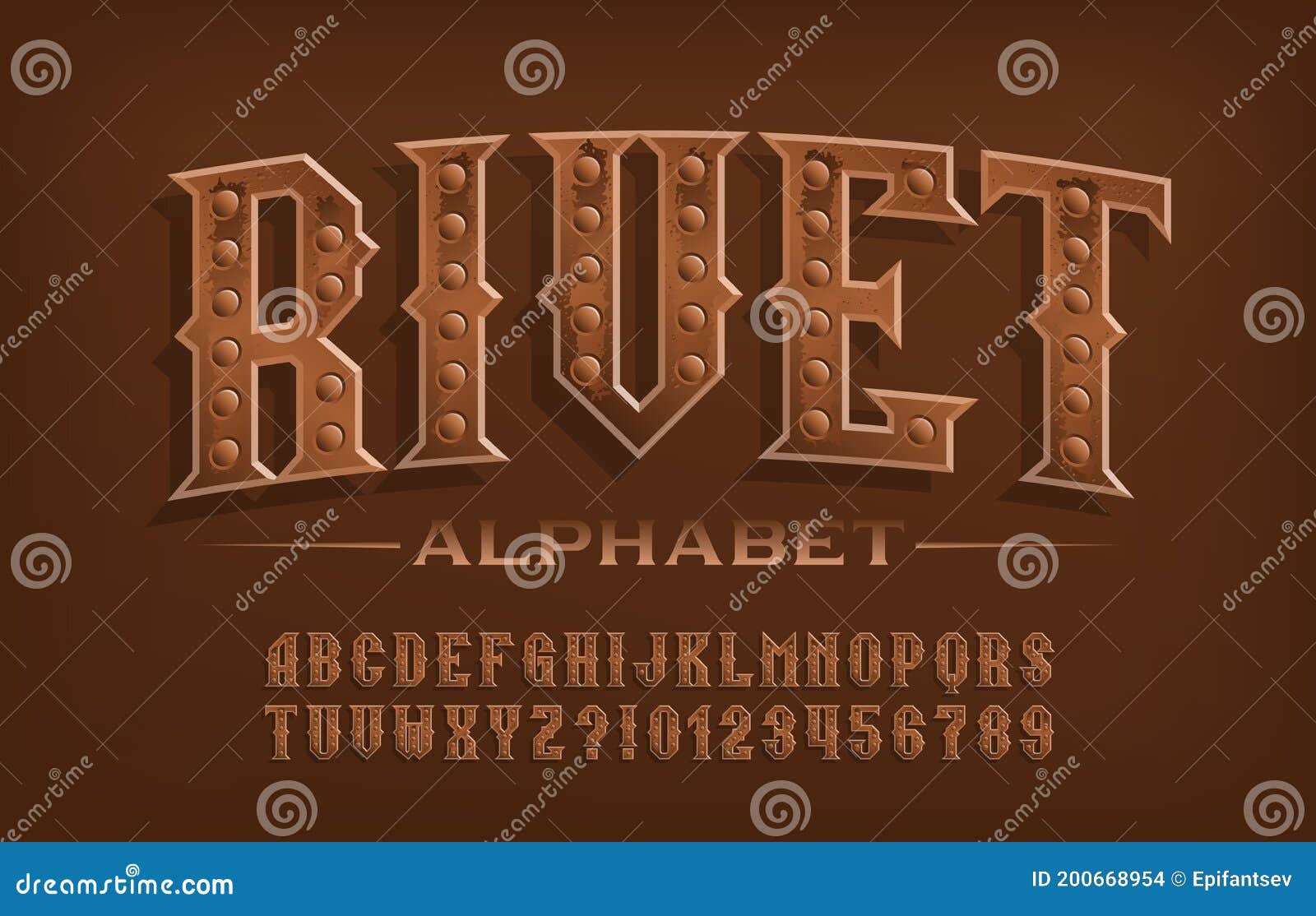 Rivet Alphabet Font. Steampunk Rusty Letters and Numbers Stock Vector ...