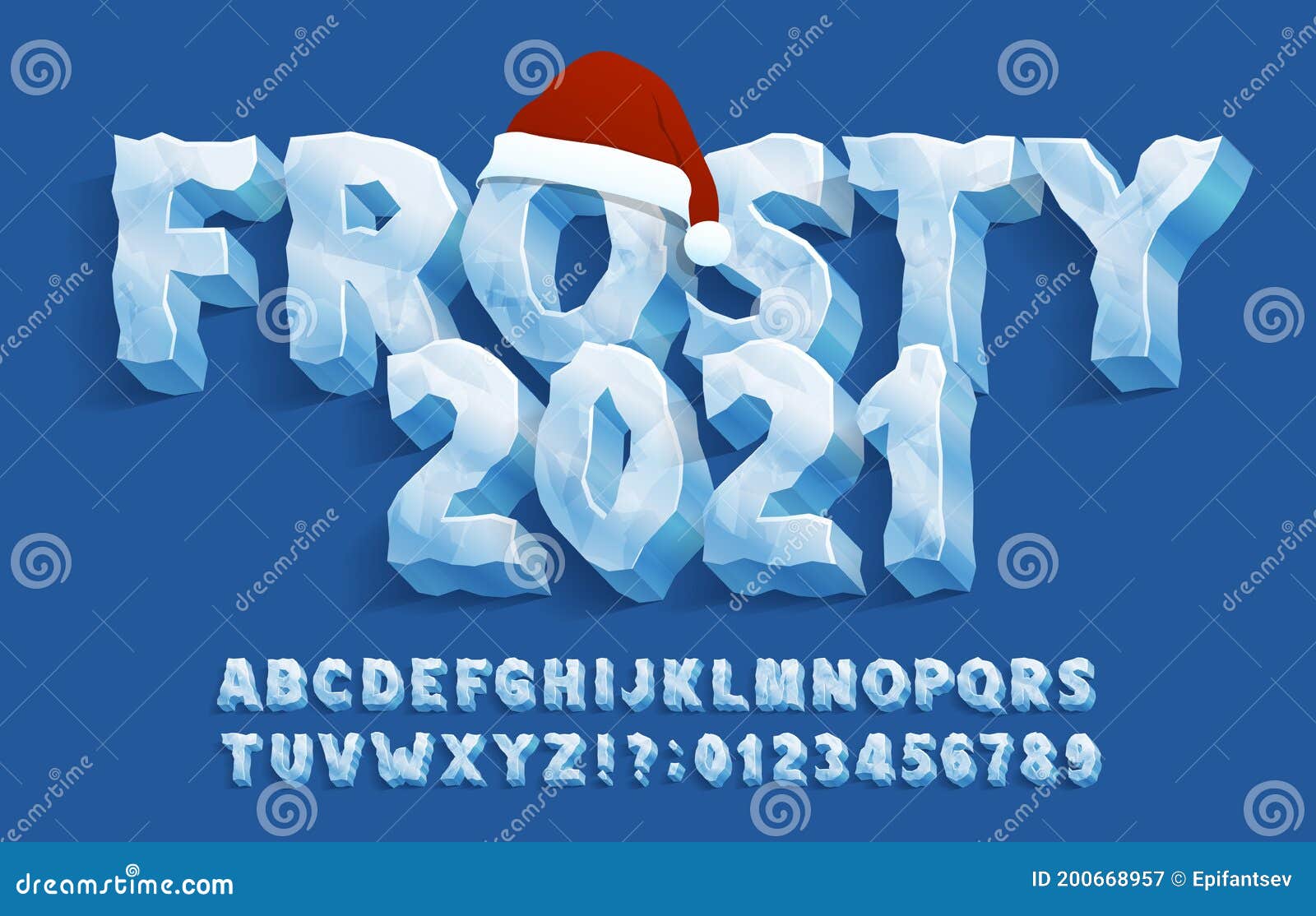Frosty 2021 Alphabet Font. 3D Ice Letters and Numbers with Xmas Hat ...