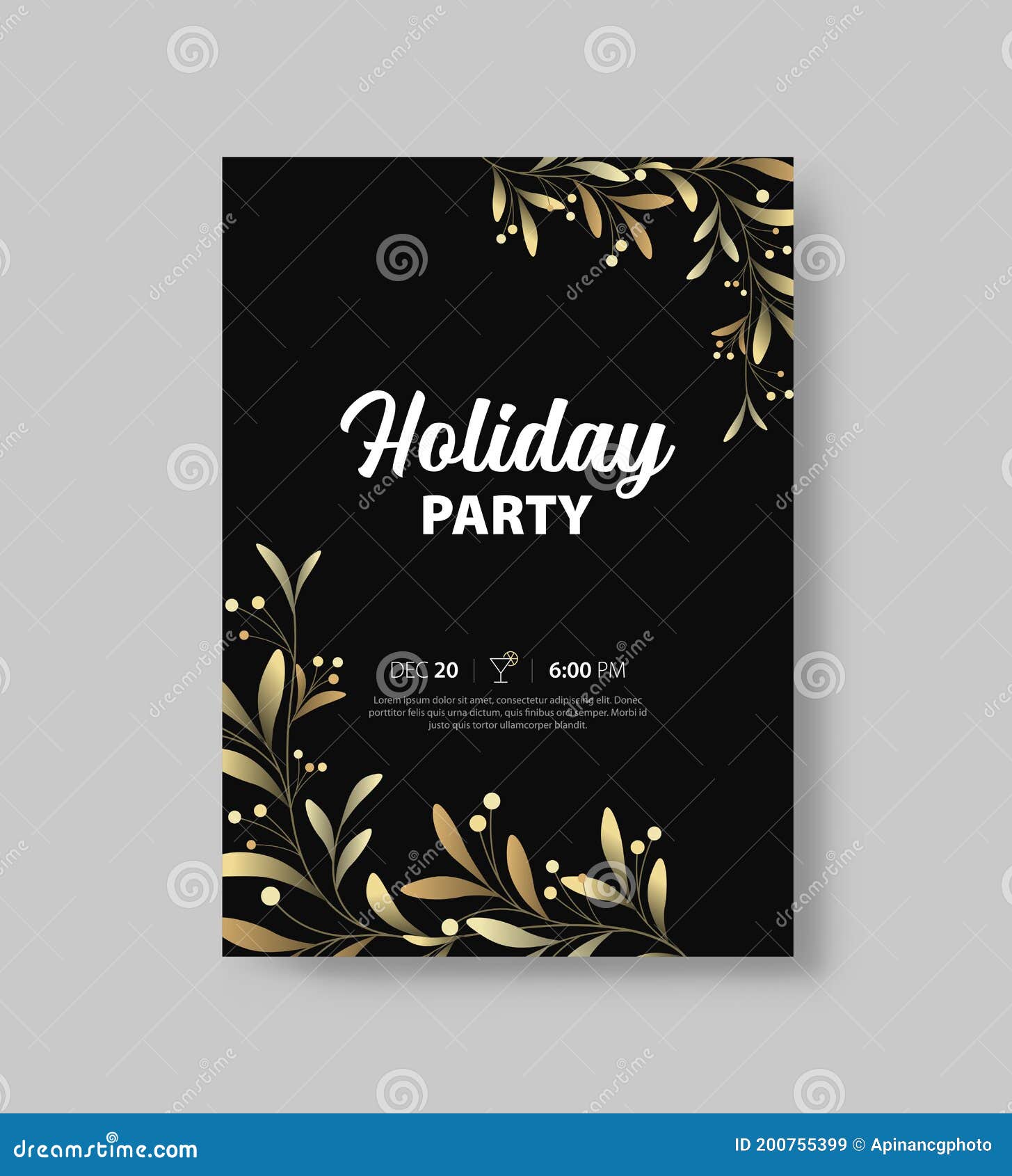 Holiday Party and Happy New Year Party Invitation Card Design Template ...