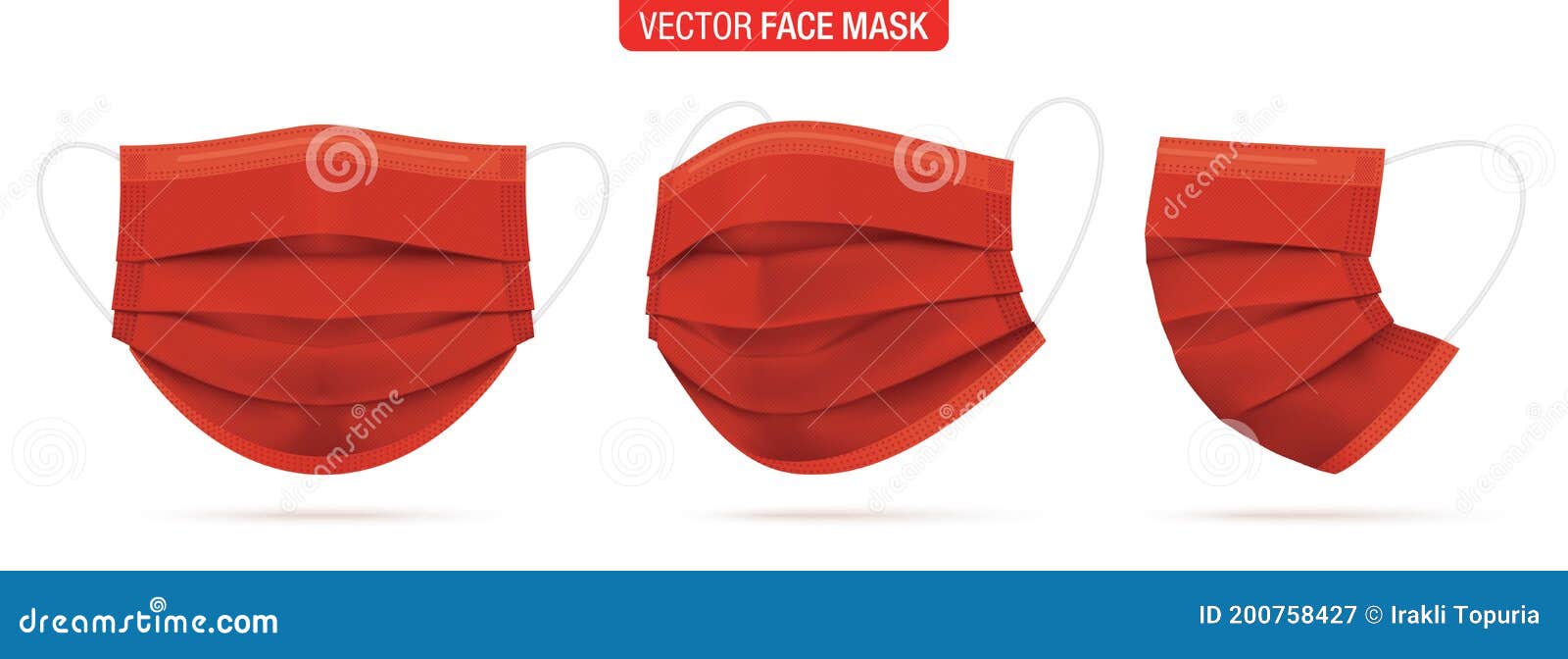 Red Surgical Face Mask Vector Set. Stock Vector - Illustration of ...