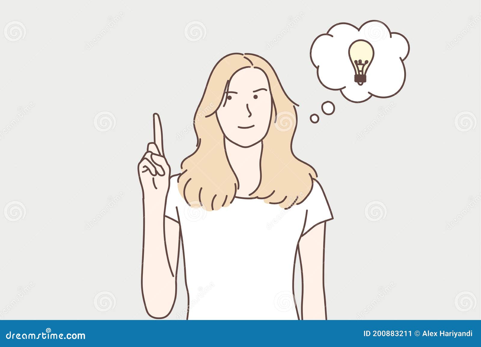 Young Smiling Woman Having a Good Idea with Gray Background Stock ...