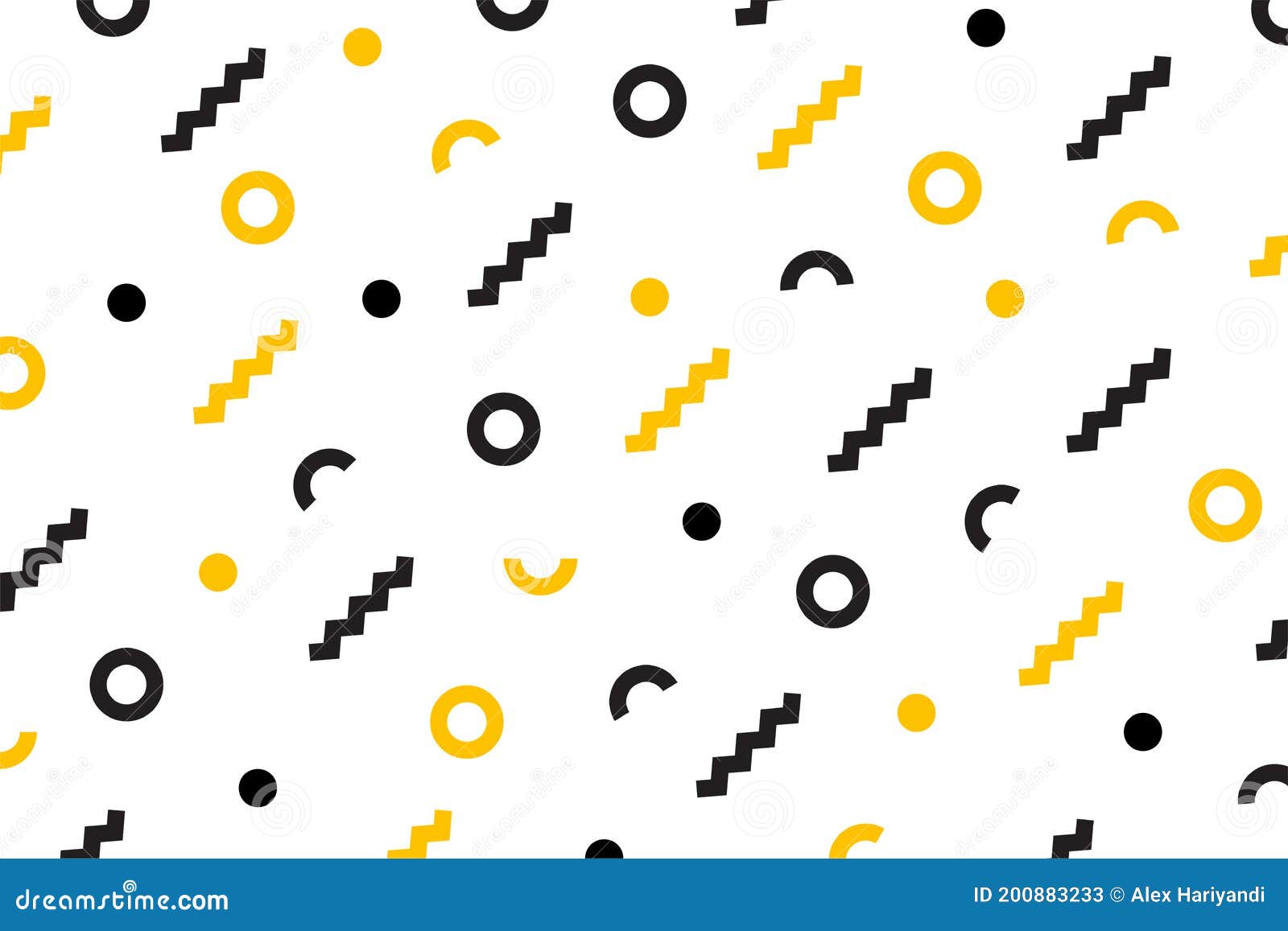Geometric Vector Pattern with Black and Yellow, Memphis Style, with ...