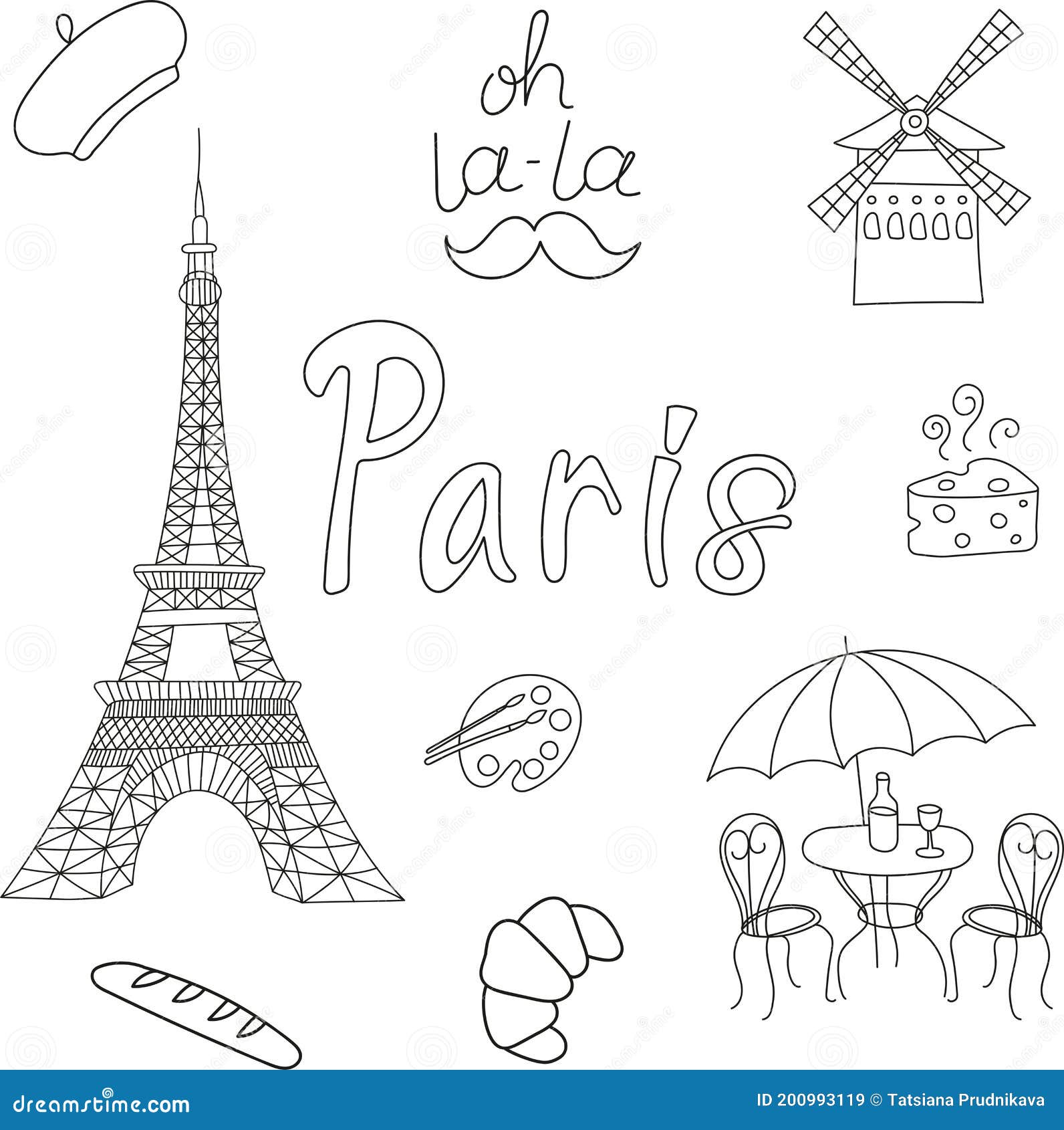 Travel To Paris Set of Drawings in Doodle Style Stock Vector ...