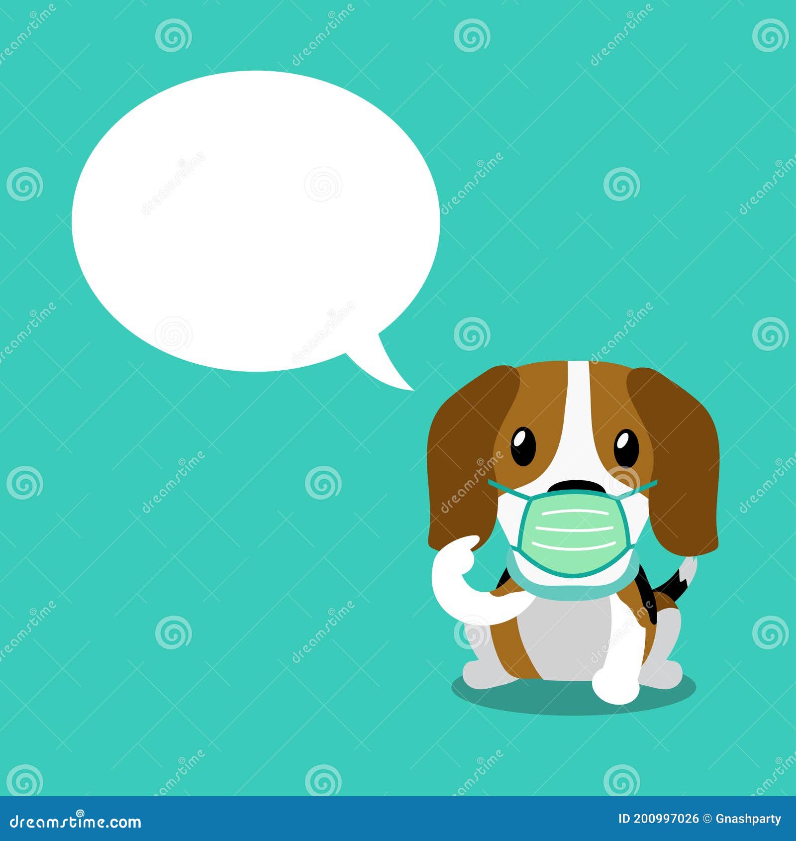 Cartoon Character Beagle Dog Wearing Protective Face Mask with Speech ...