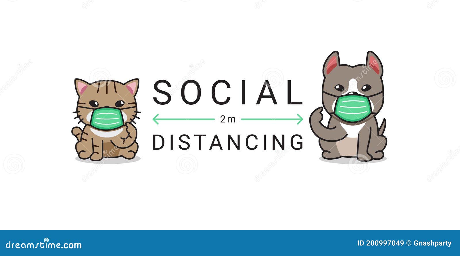 Covid-19 Protection Concept Cartoon Cute Cat and Dog Wearing Protective ...