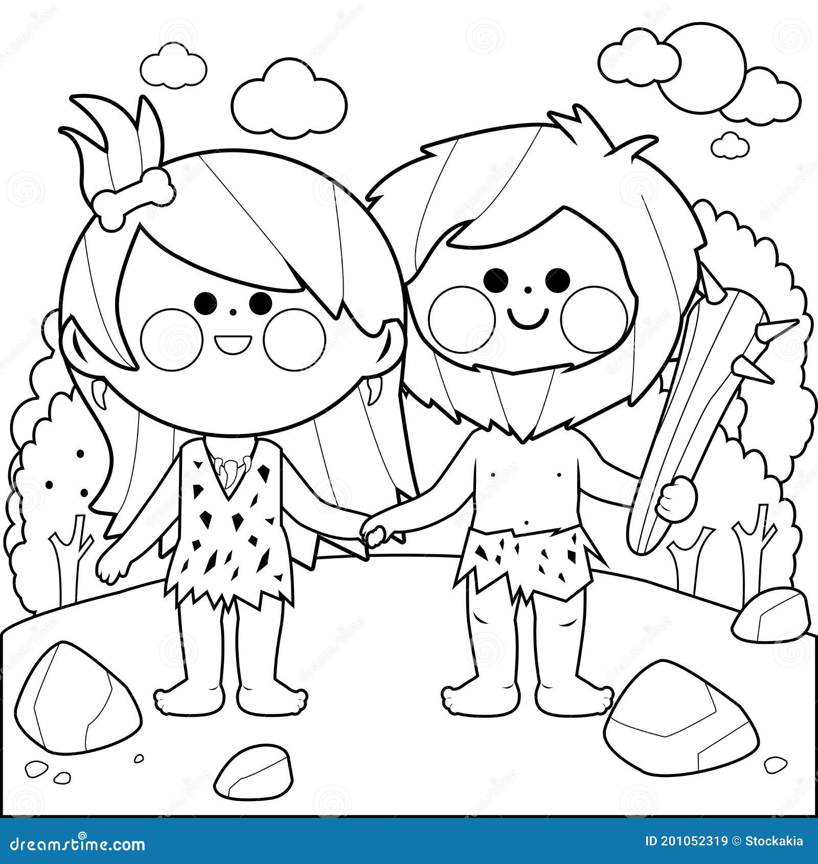 Cavemen People. Cartoon Prehistoric Primitive People in Stone Age ...