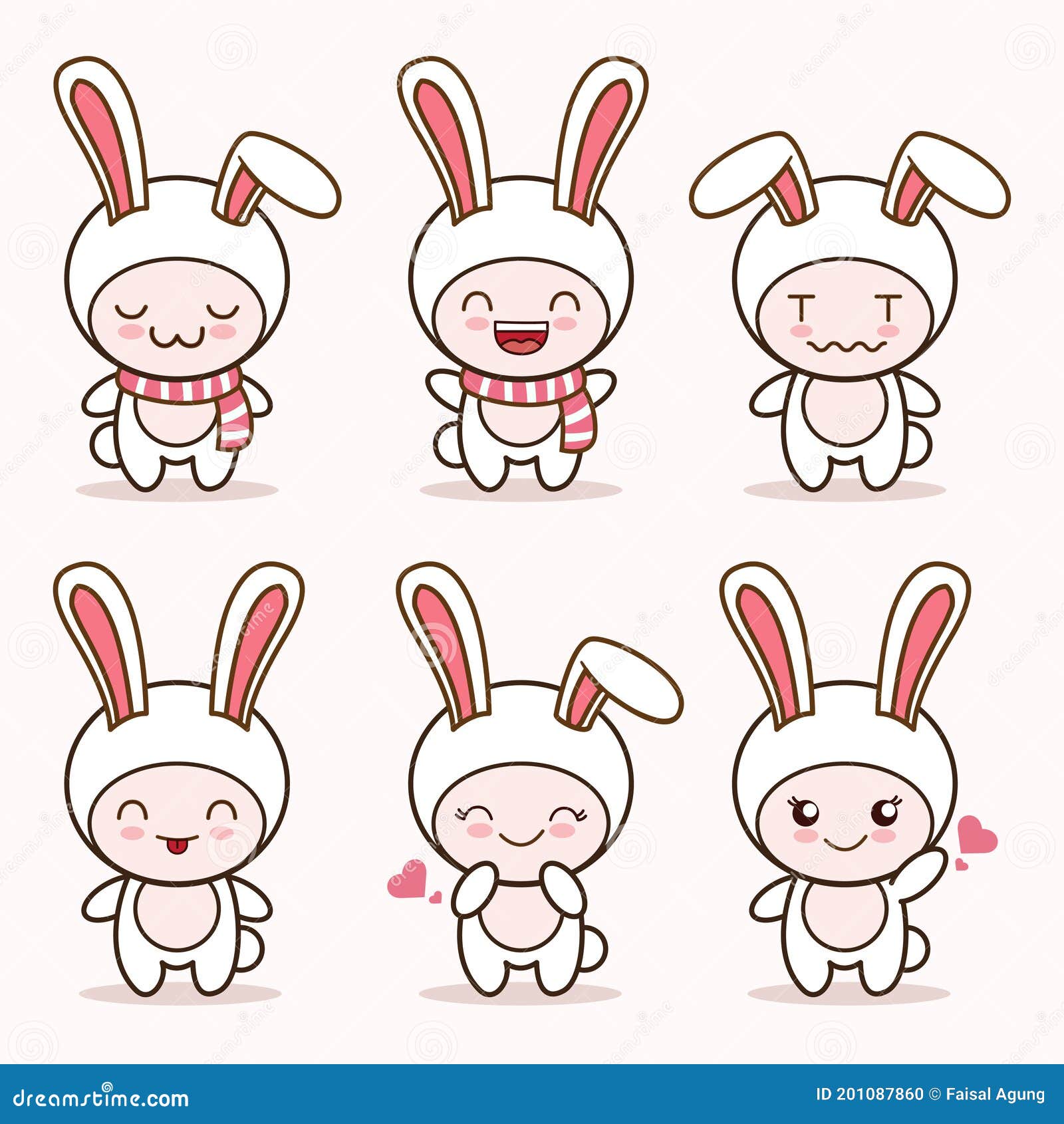 Cute Bunny Rabbit Mascot with Various Kinds of Expressions Set ...