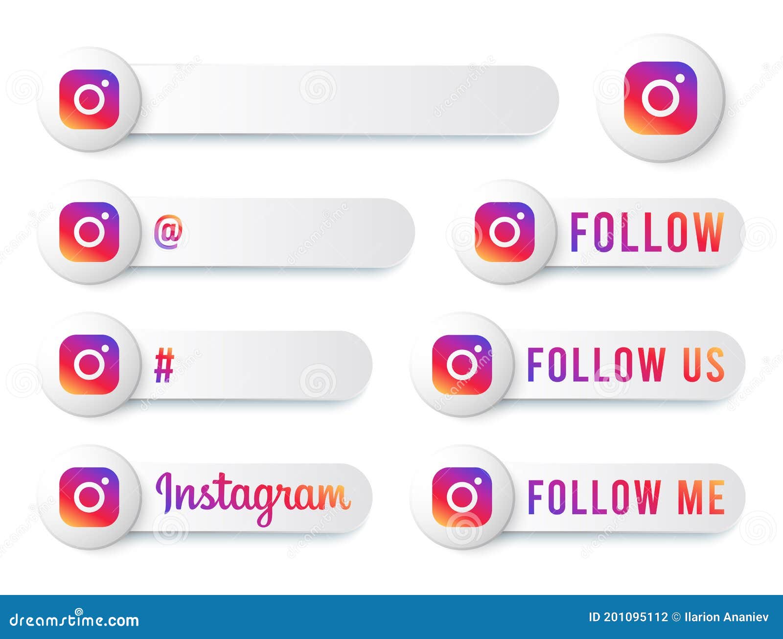 Instagram Buttons Collection with Multicolor Logo. White Social Media ...