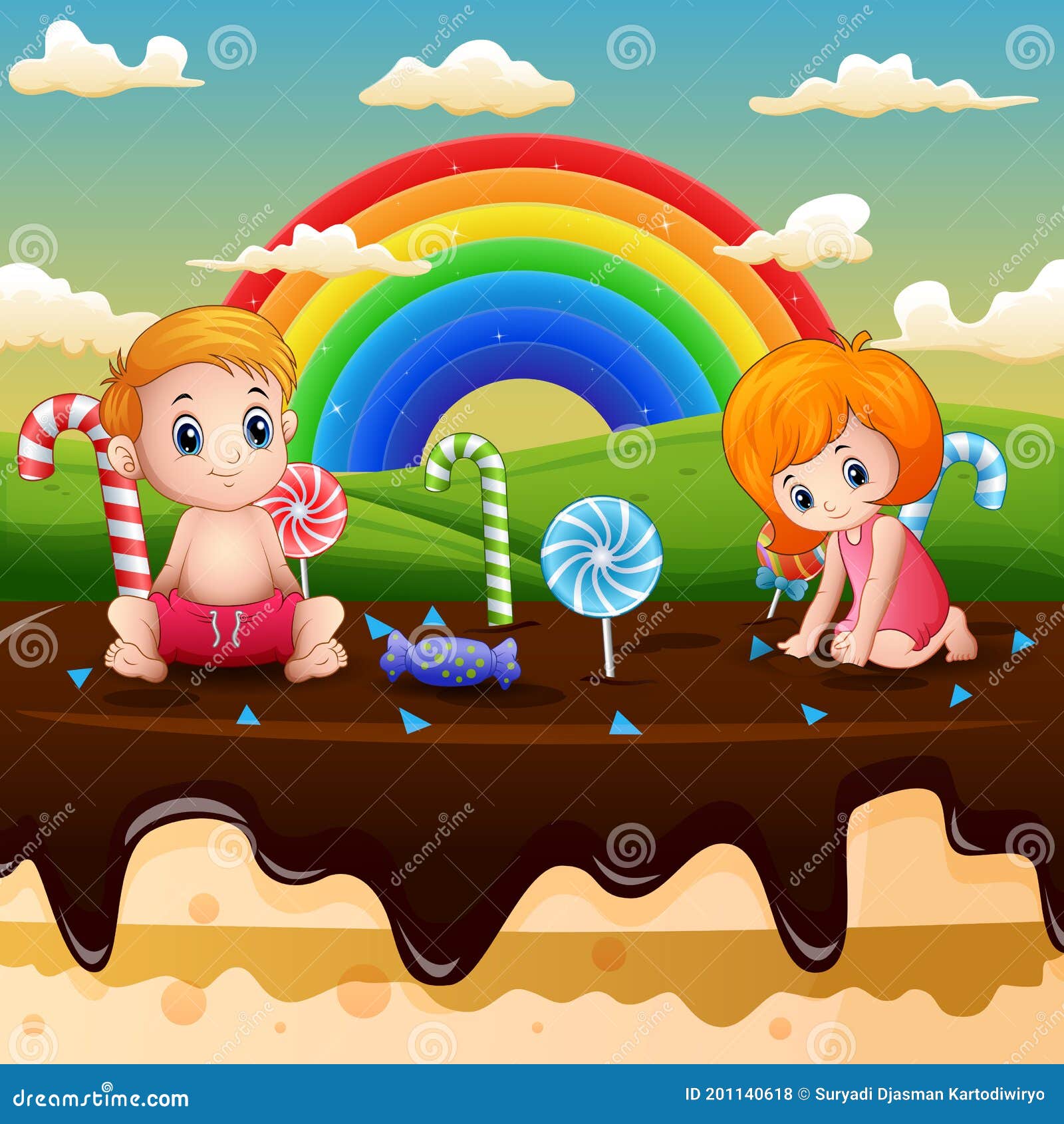 Little Kids Playing in a Candy Land Stock Vector - Illustration of ...