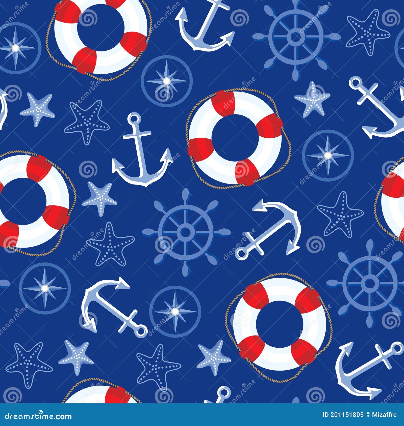 Seamless Nautical Pattern with Dark Blue Background Stock Vector ...