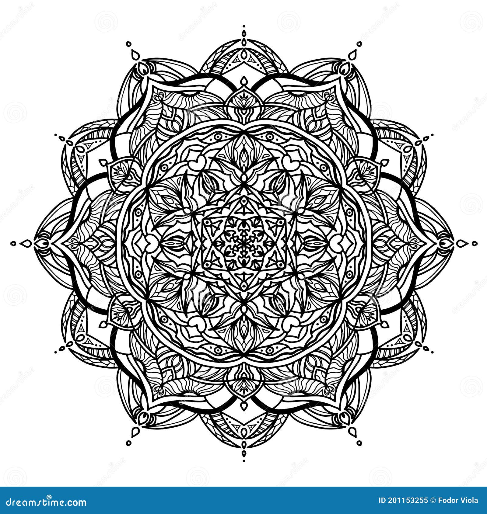 Handdrawing Circle Mandala Coloring Page for Adult. Black and White ...