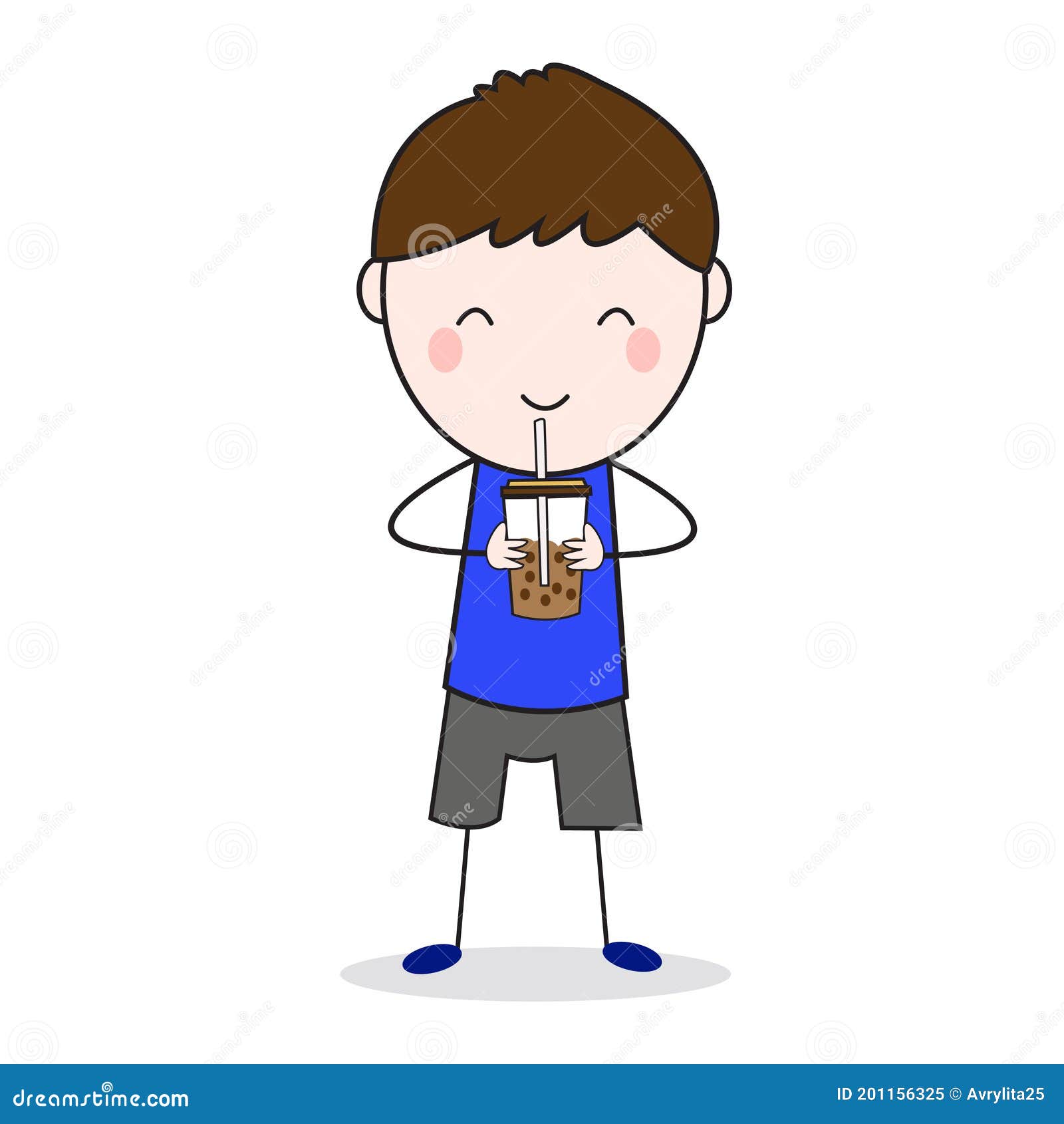 Doodle Boy Drink Boba Ice Illustration Cartoon Vector Stock Vector ...
