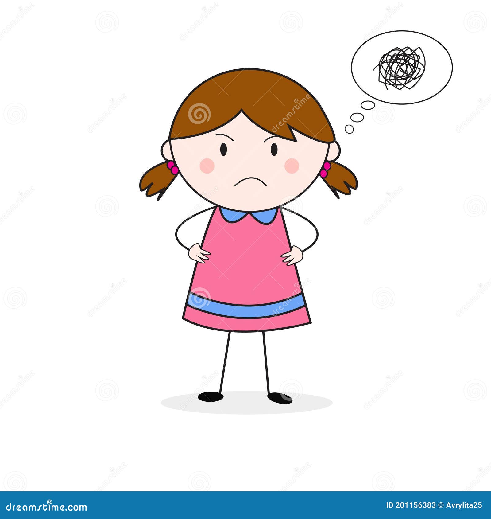 Doodle Girl Frown Angry Face Standing with Akimbo Pose Cartoon Vector ...