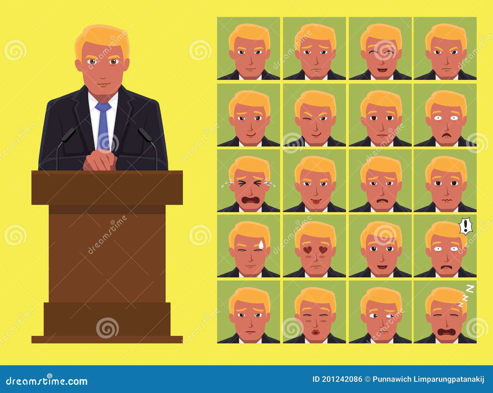 Manga Style Politician Red Face Man Cartoon Character Emotions Stock ...