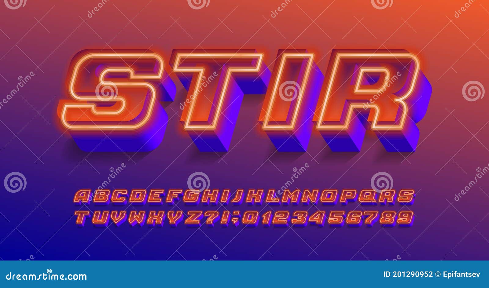 Stir Alphabet Font. Neon Effect Letters and Numbers Stock Vector ...