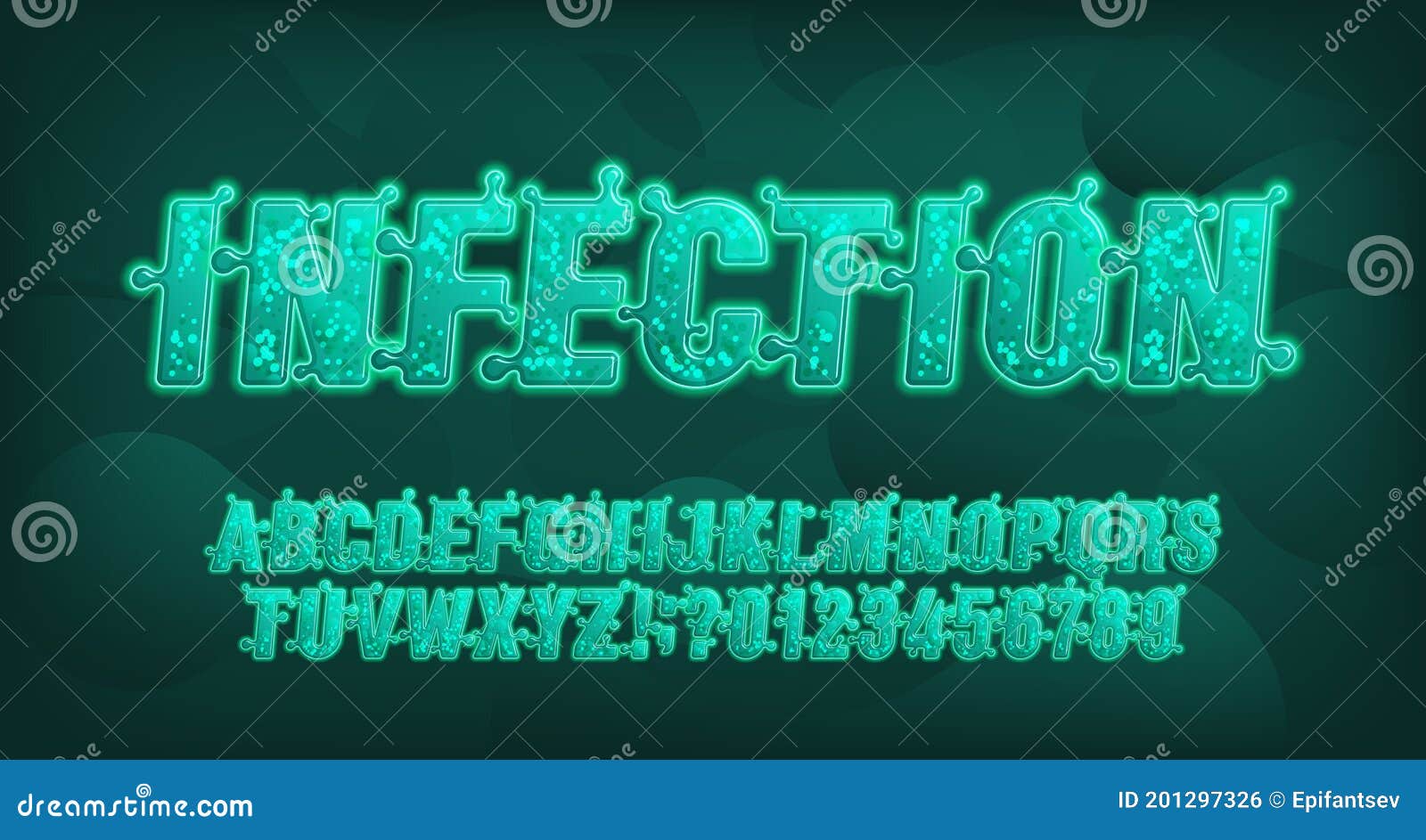 Infection Alphabet Font. Italic Letters and Numbers Stock Vector ...