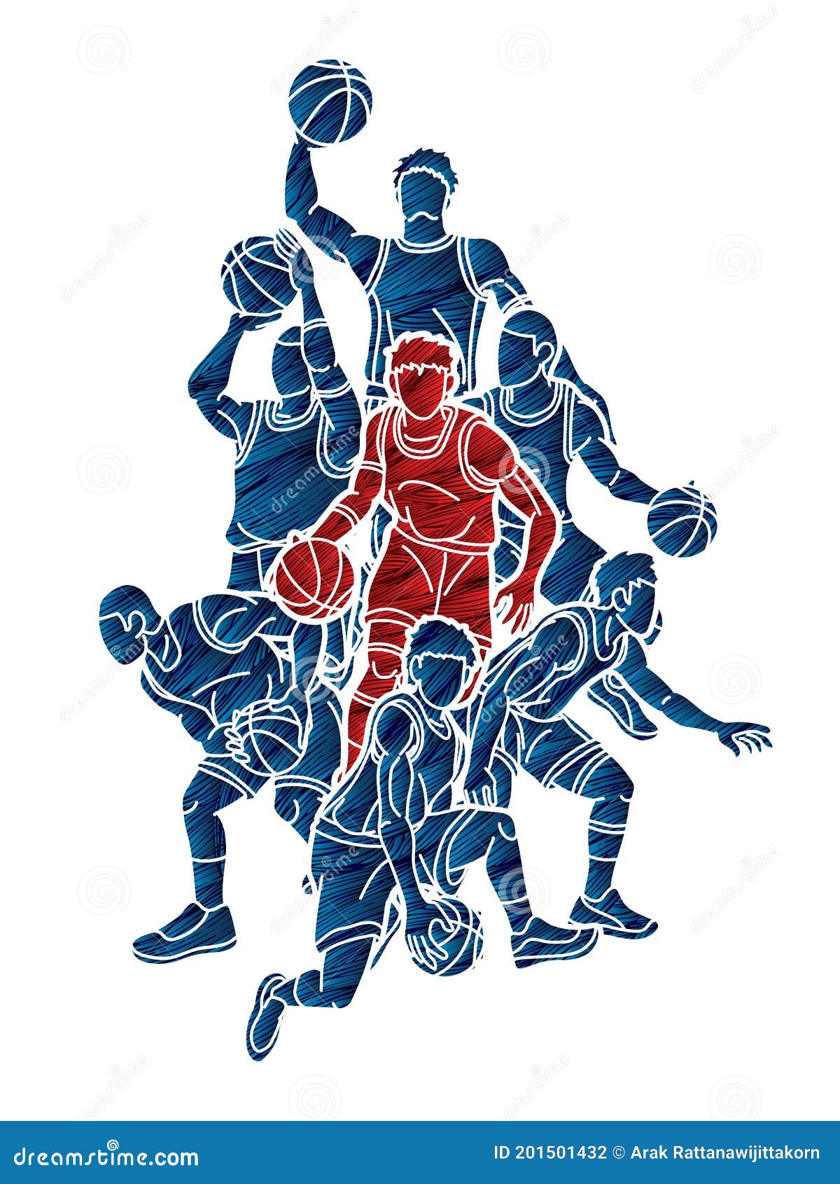 Group of Basketball Players Action Cartoon Graphic Vector Stock Vector ...