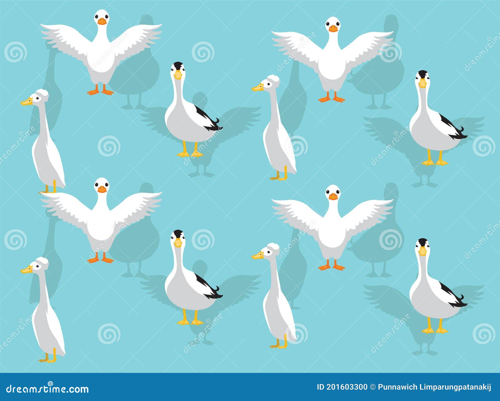 Various Domestic Ducks Pekin Call Crested Vector Seamless Background ...