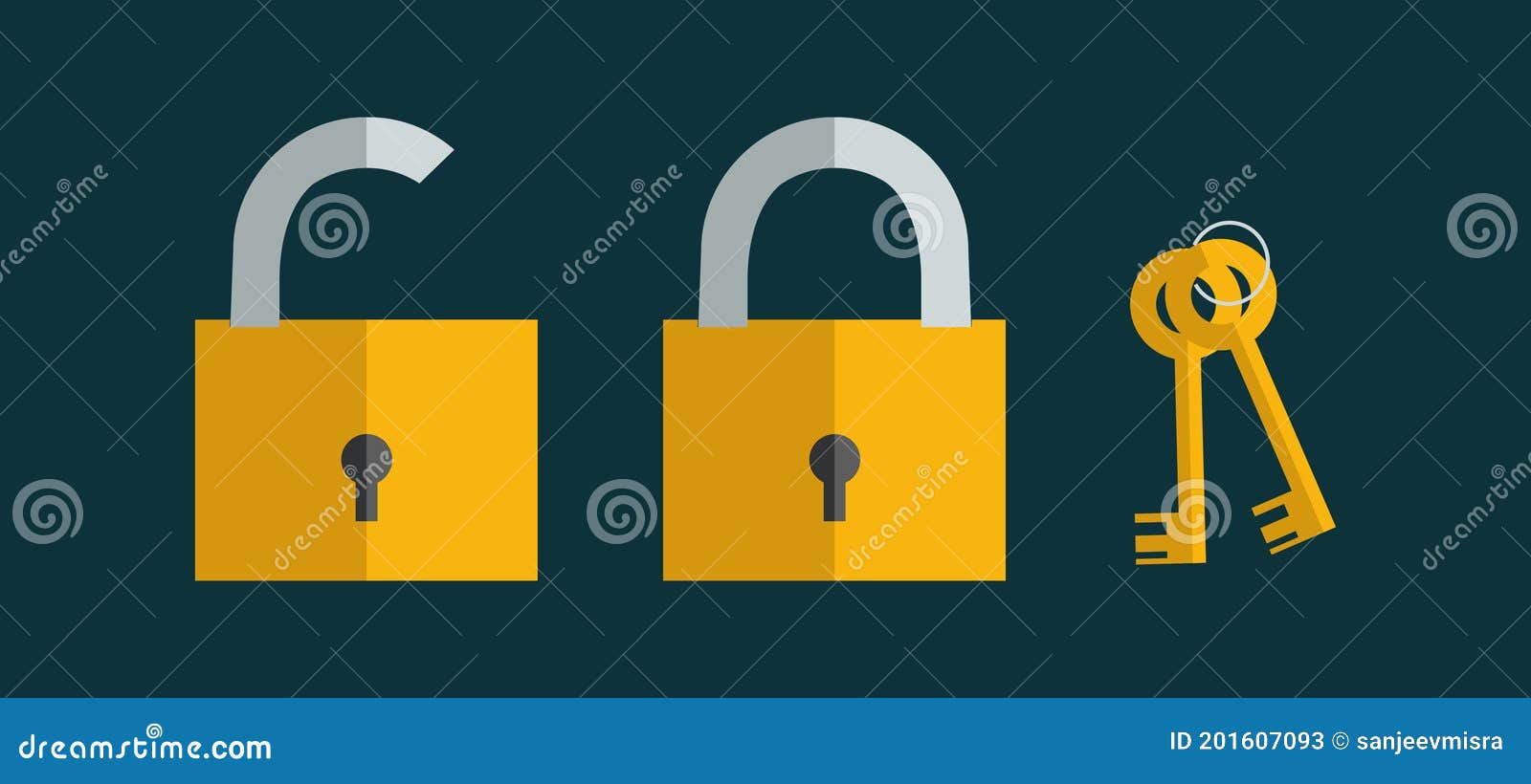 Lock Pad and Key Set, Locked and Unlocked Flat Vector Illustrations ...