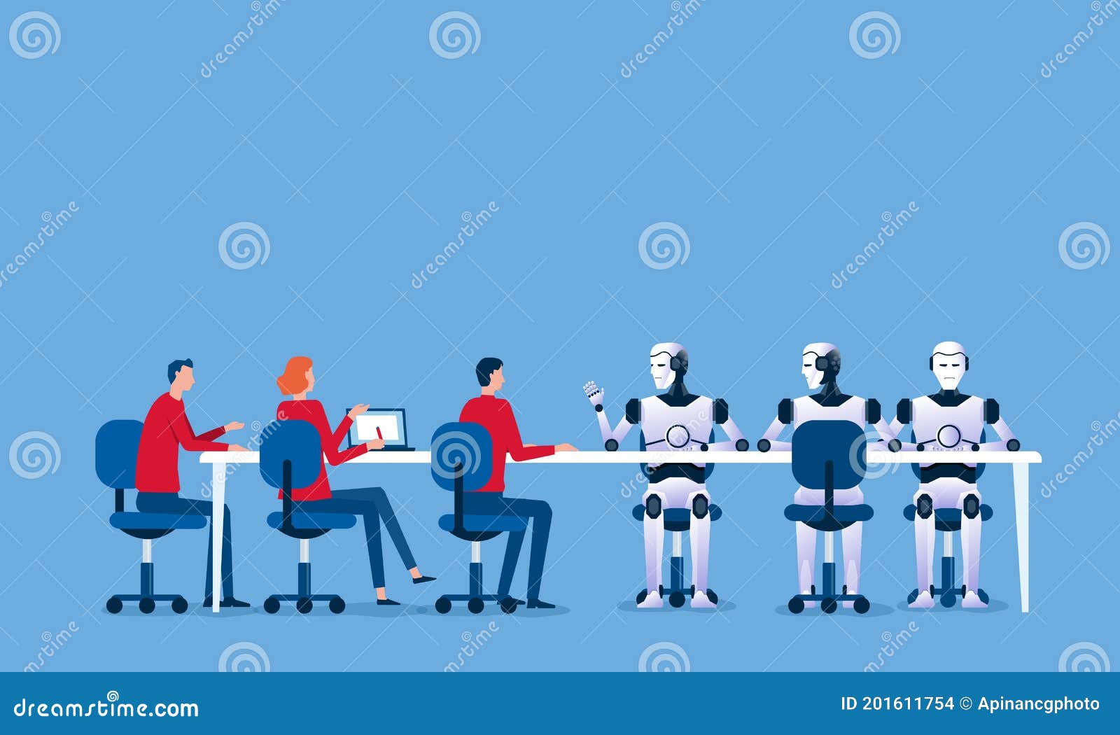 Business People Team and Robot Team Meeting for Brainstorming Concept ...