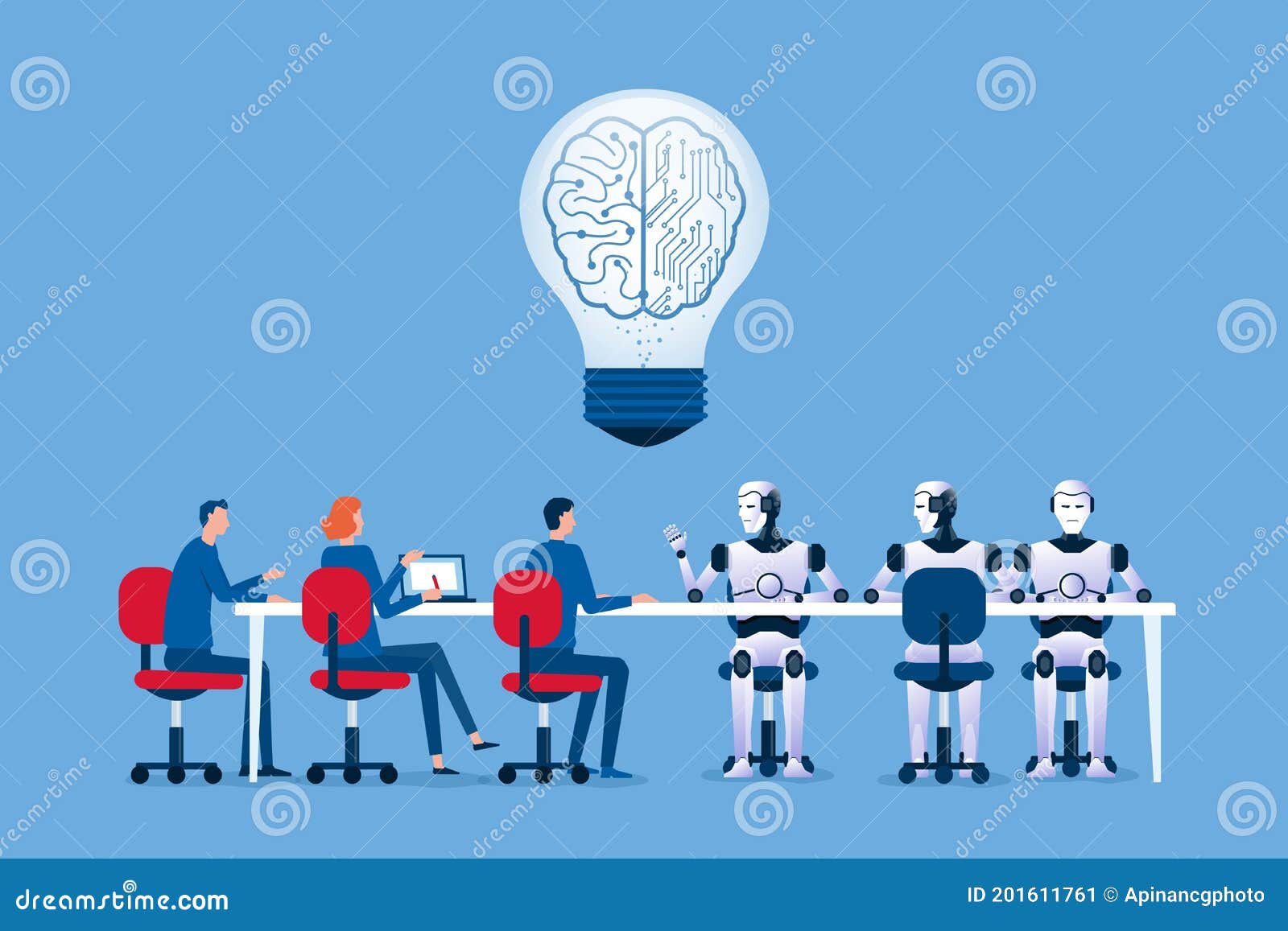 Business People Team and Robot Team Meeting for Brainstorming Concept ...