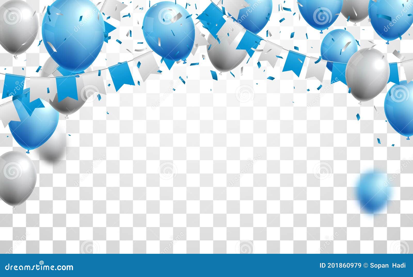 Celebrations Banner with Blue and Silver Balloons Stock Vector ...
