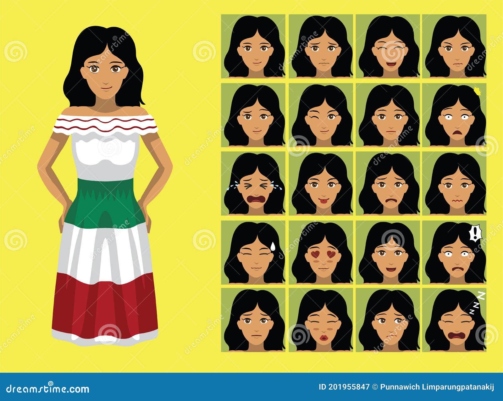 Manga Style Spanish Woman Cartoon Character Emotions Stock Vector ...