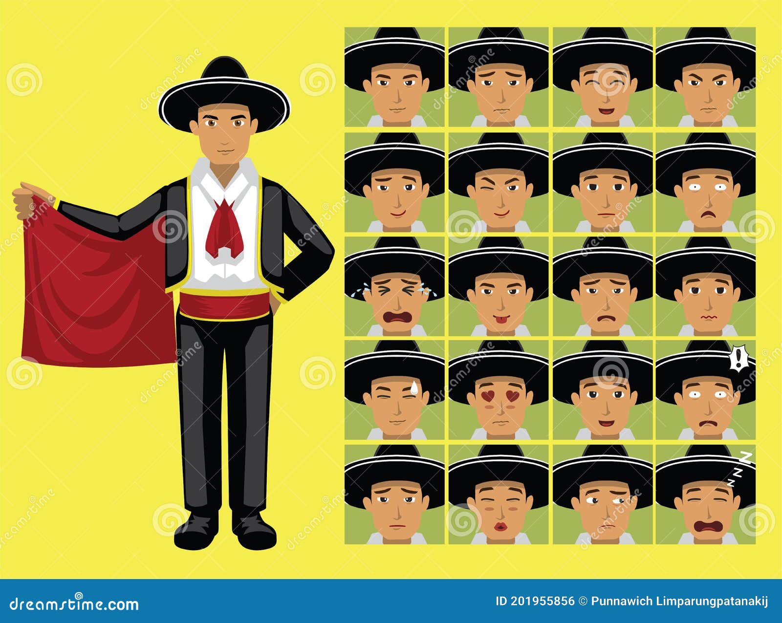 Manga Style Spanish Man Cartoon Character Emotions Stock Vector ...