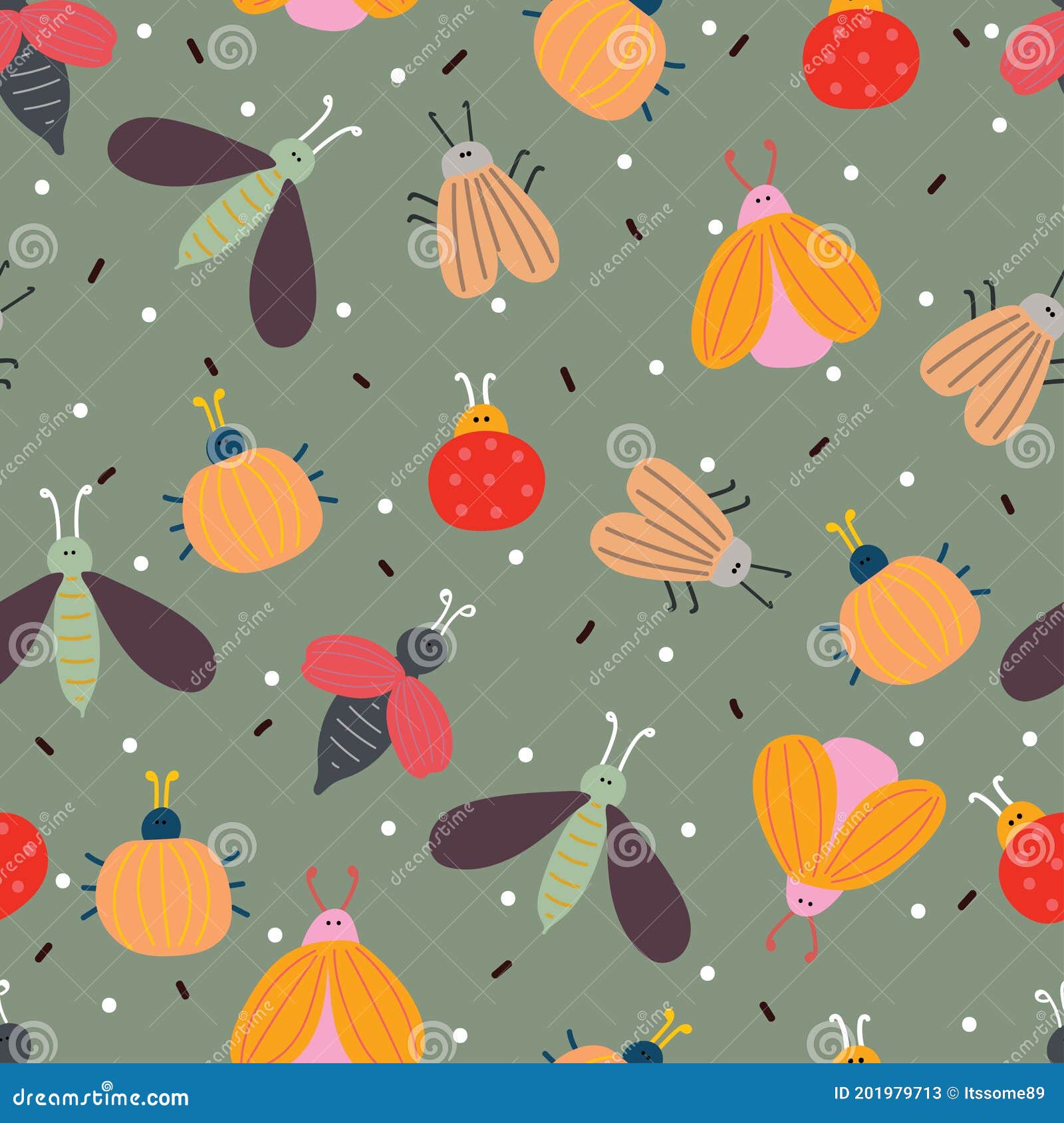 Seamless Pattern with Cartoon Bugs. for Fabric Print, Textile, Gift ...