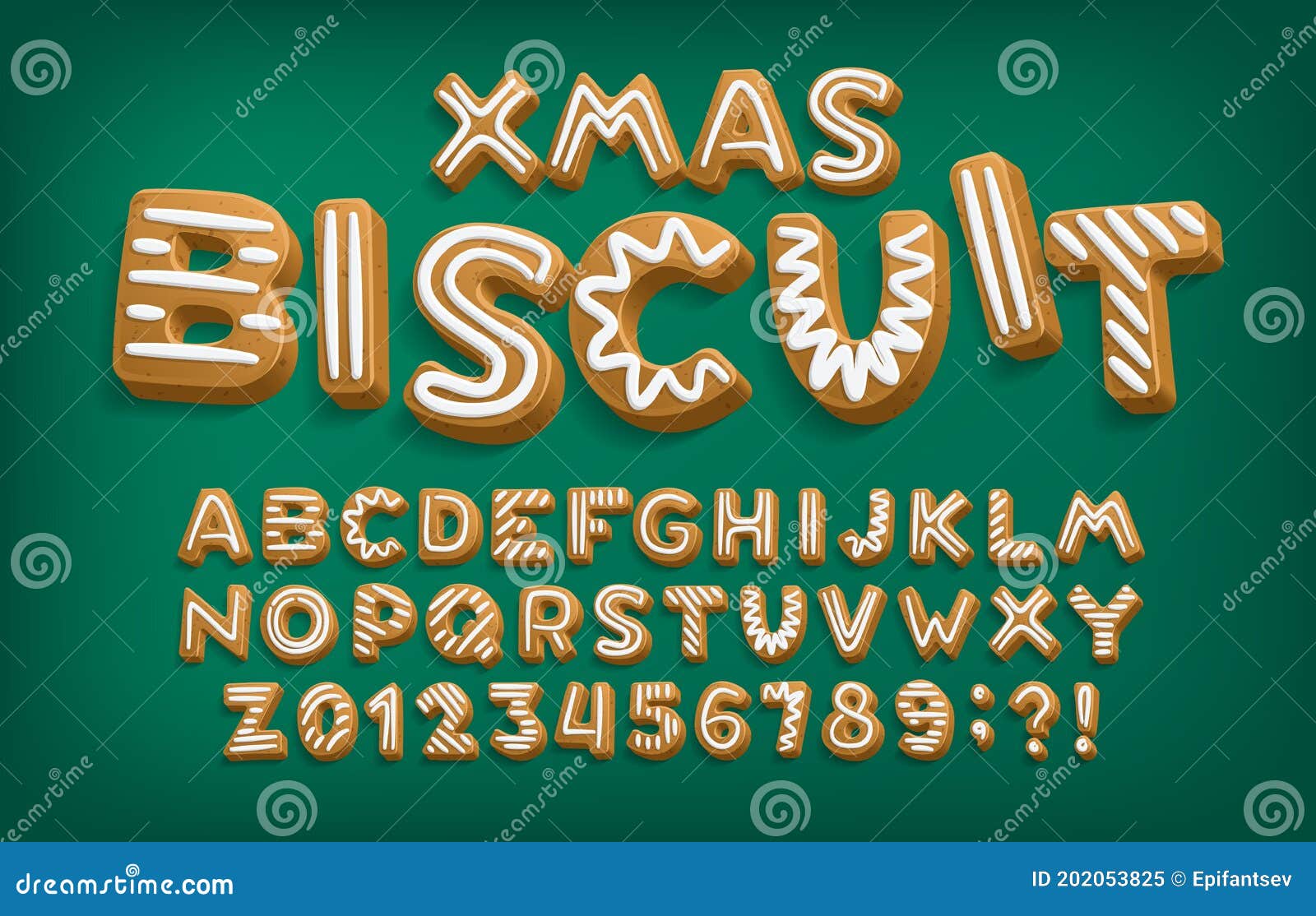 Xmas Biscuit Alphabet Font. 3D Cartoon Letters and Numbers Stock Vector ...