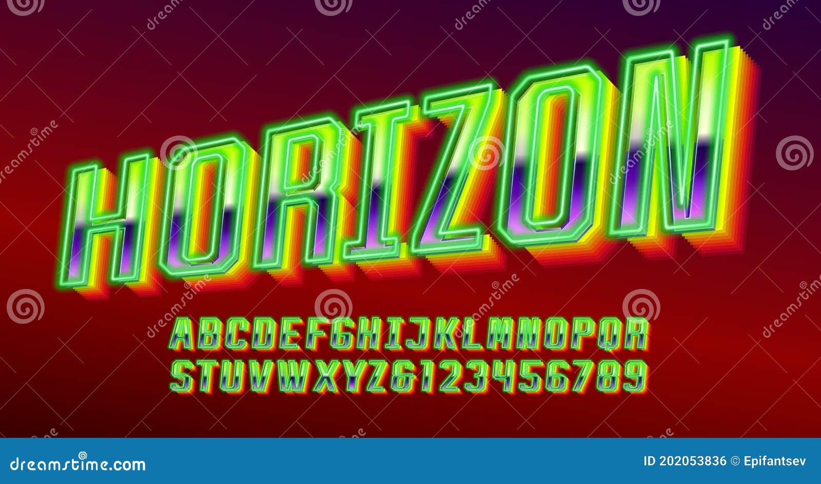 Horizon Alphabet Font. Neon Color 3d Letters And Numbers. Vector ...