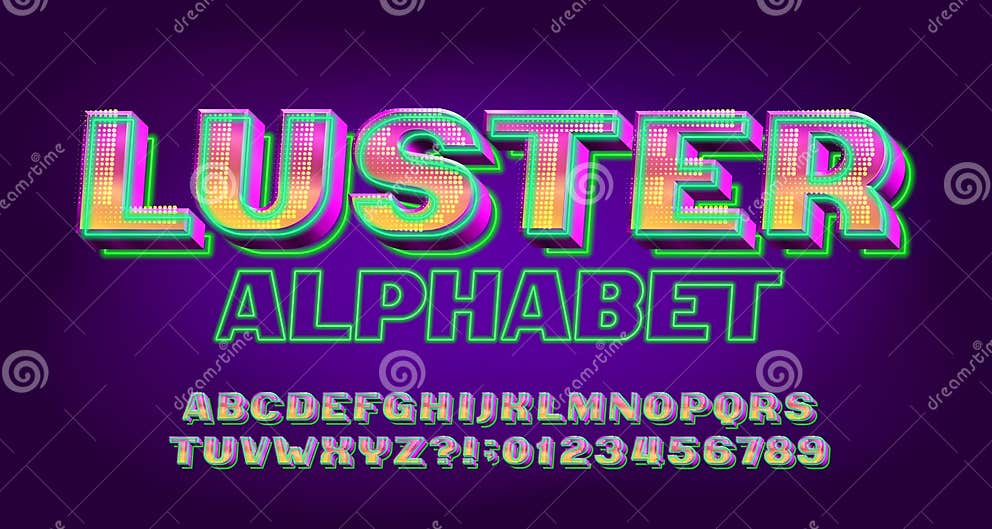 Luster Alphabet Font. Neon Light 3d Letters and Numbers Stock Vector ...