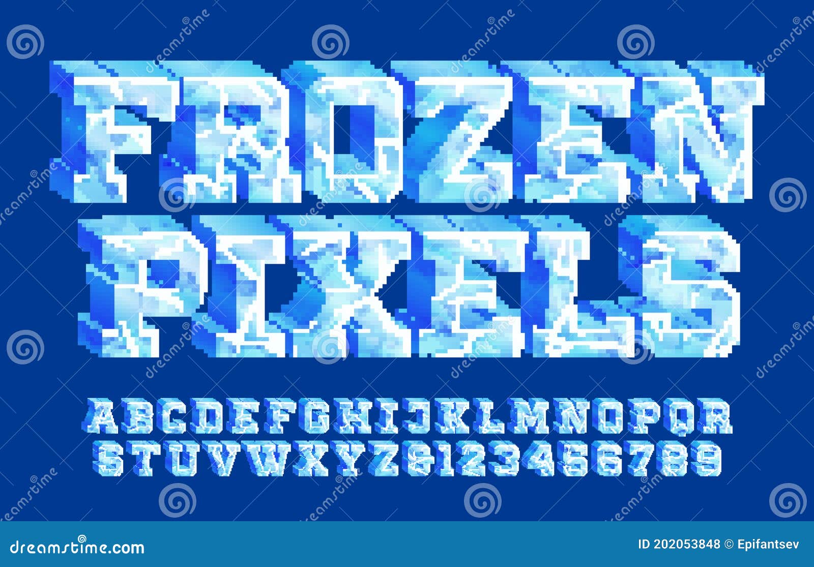 Frozen Pixels Alphabet Font. 3D Ice Letters and Numbers Stock Vector ...
