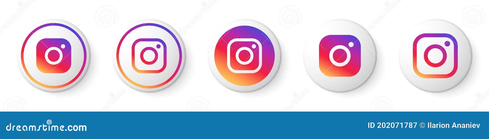 Instagram Circle Shape Buttons Collection with Multicolor Logo. Social ...