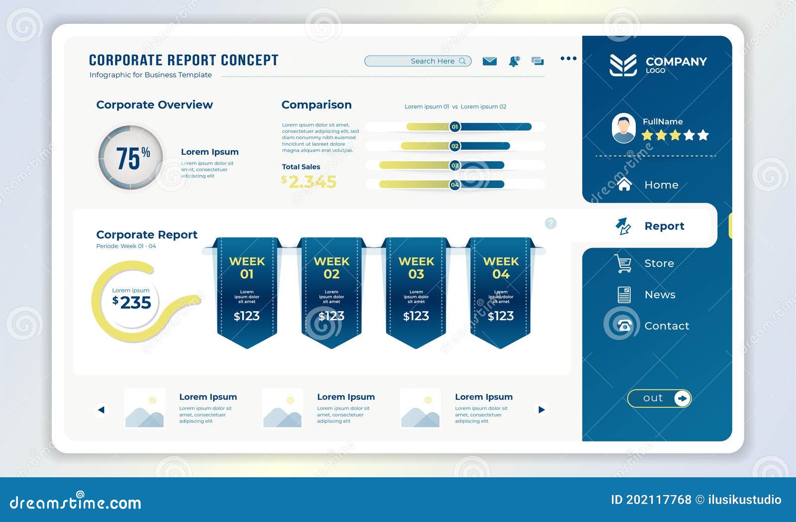 Corporate daily Reports Concept on Admin Dashboard Website Stock Vector ...