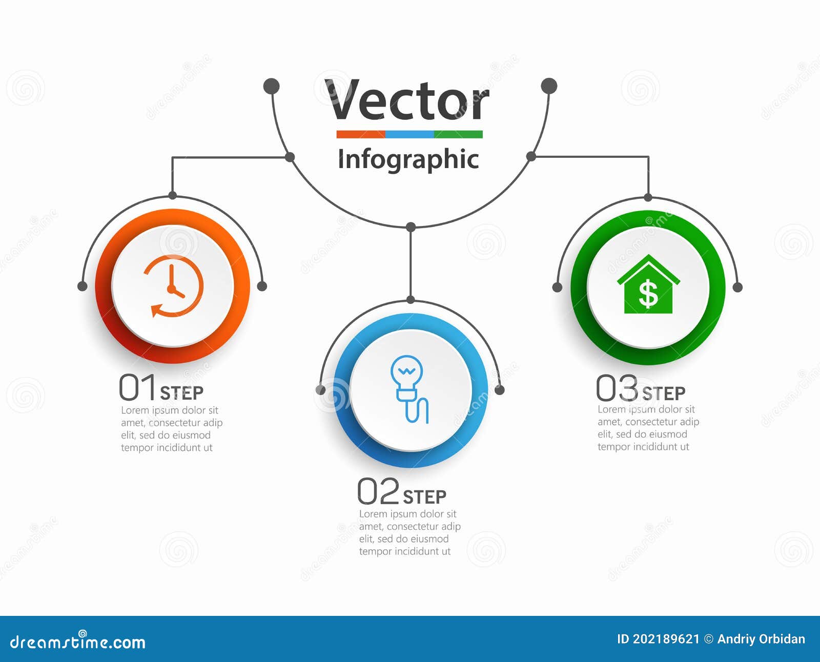 Modern Vector Infographic Template with 3 Steps for Business Stock ...