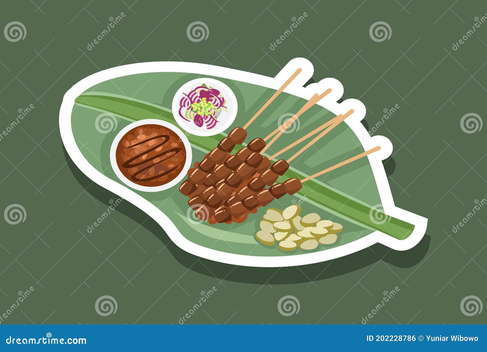 Indonesian Traditional Food Sate Ayam Chicken Satay with Lontong Rice ...