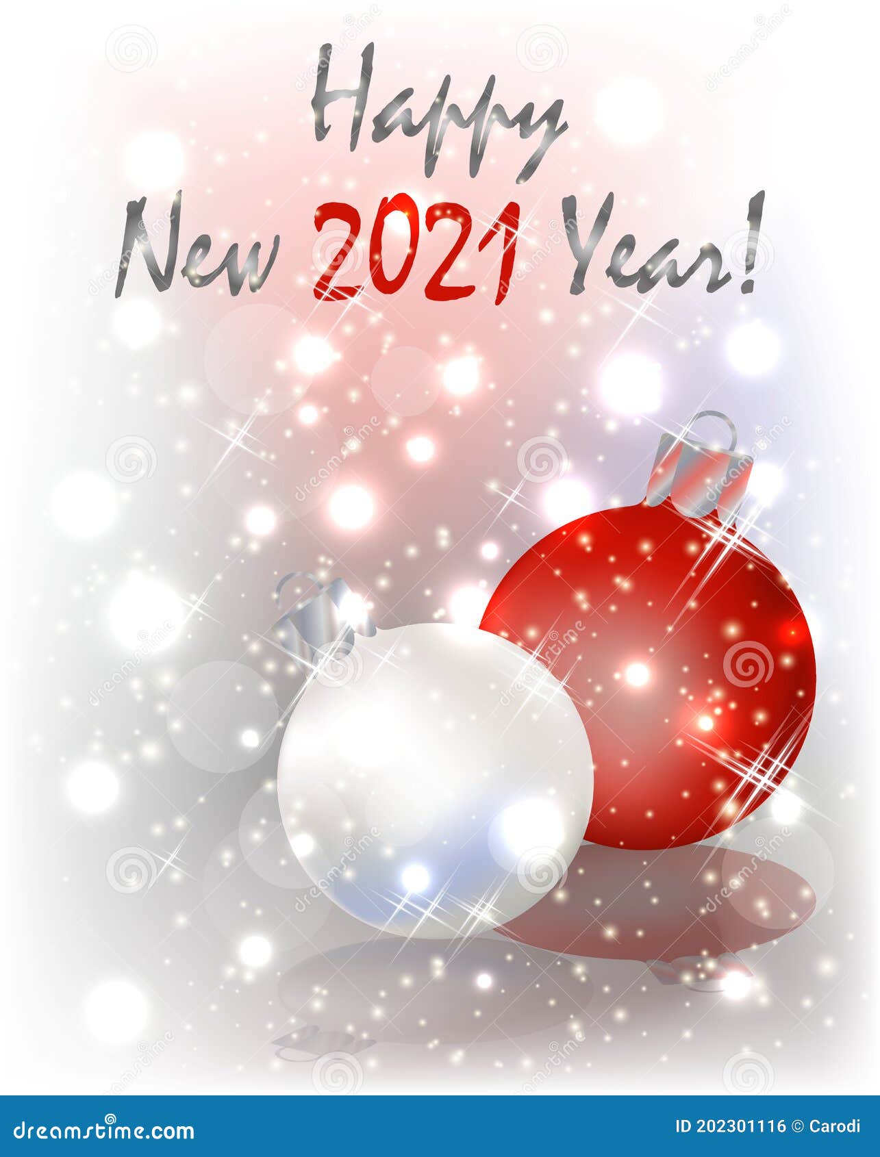 Happy 2021 New Year Red and White Greeting Vip Card with Xmas Balls ...
