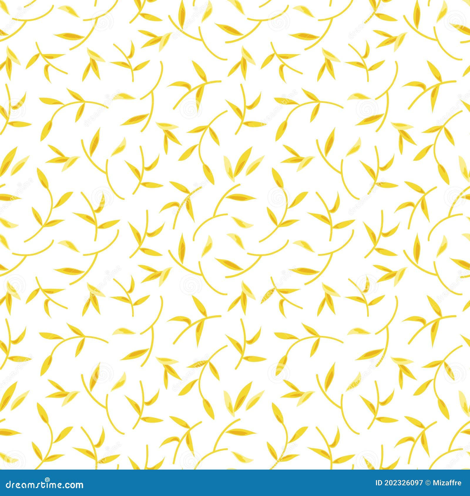 Tiny Golden Yellow Leaf Seamless Pattern with White Background Stock ...