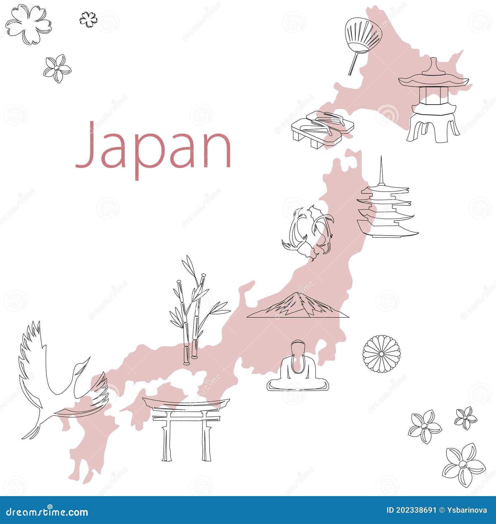 Japan Vector Map Poster with Traditional Symbols and National Signs ...