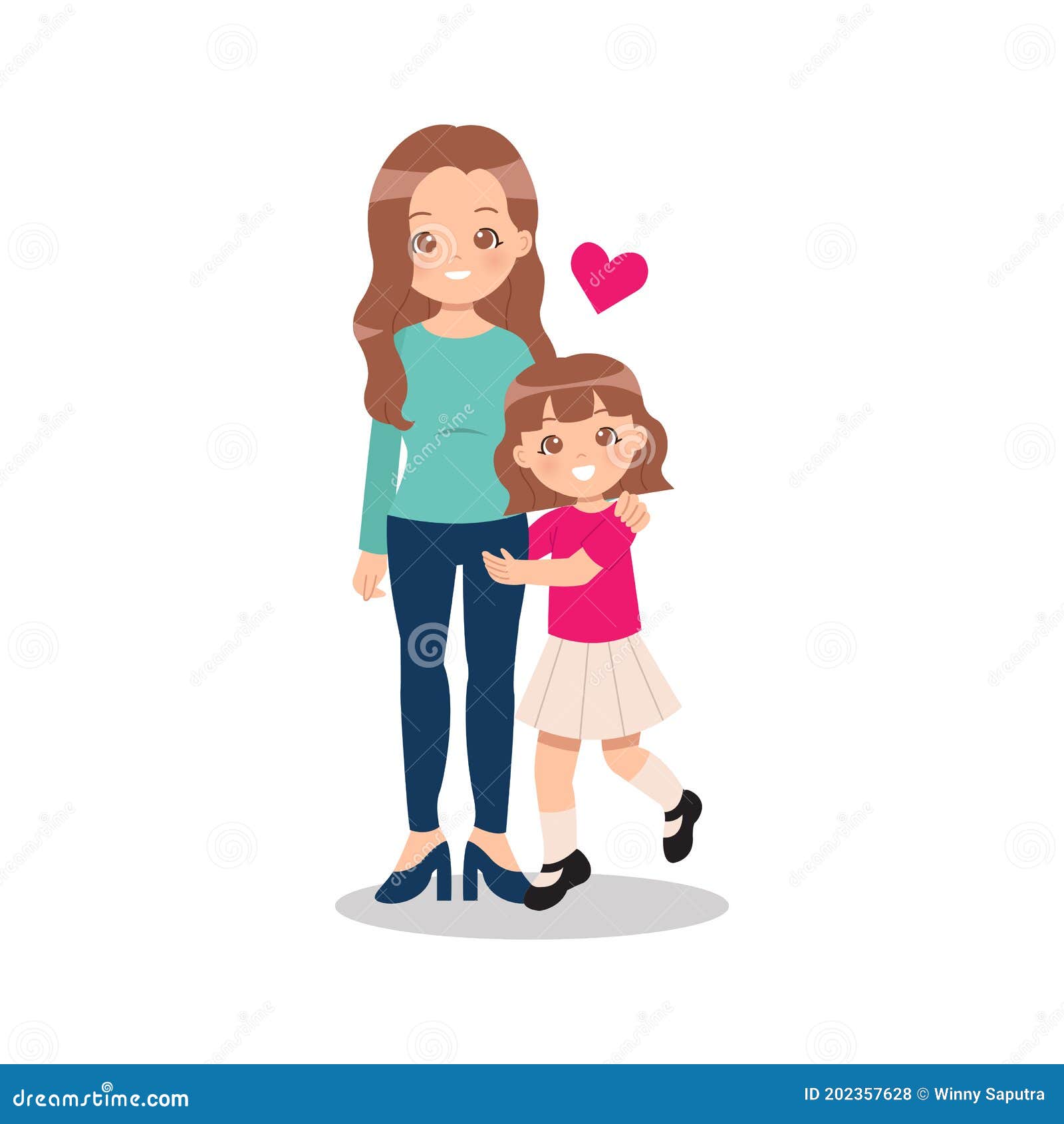 Young Single Parent Mother with Her Daughter Stock Vector ...