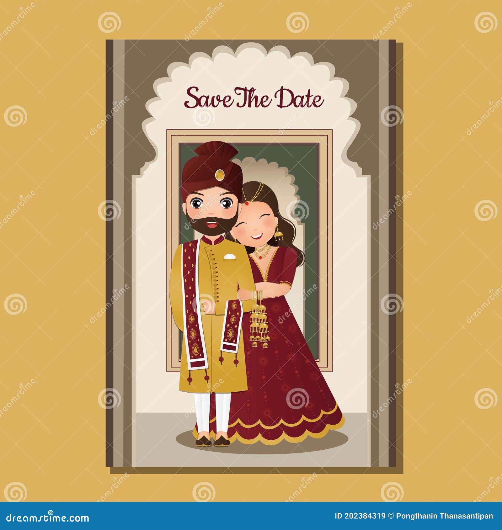 Wedding Invitation Card the Bride and Groom Cute Couple in Traditional ...