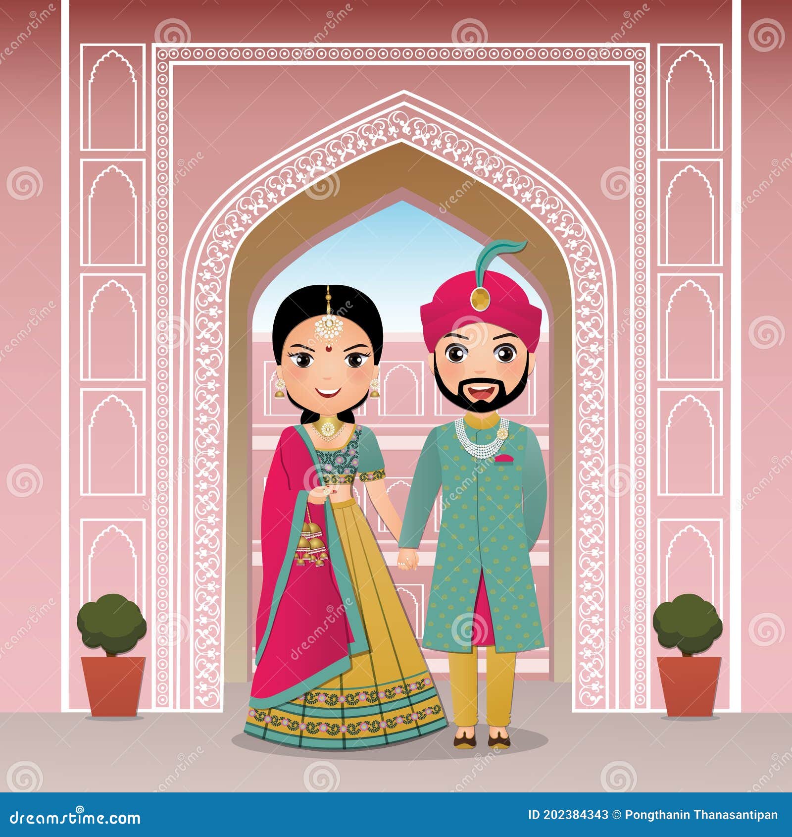 Indian Bride During Griha Pravesh Ceremony Cartoon Vector ...