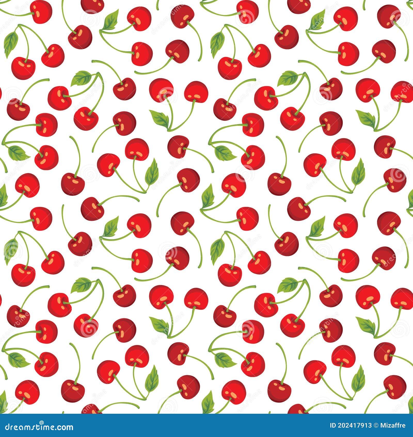 Red Cherry Seamless Pattern with White Color Background Stock Vector - Illustration of leaves ...