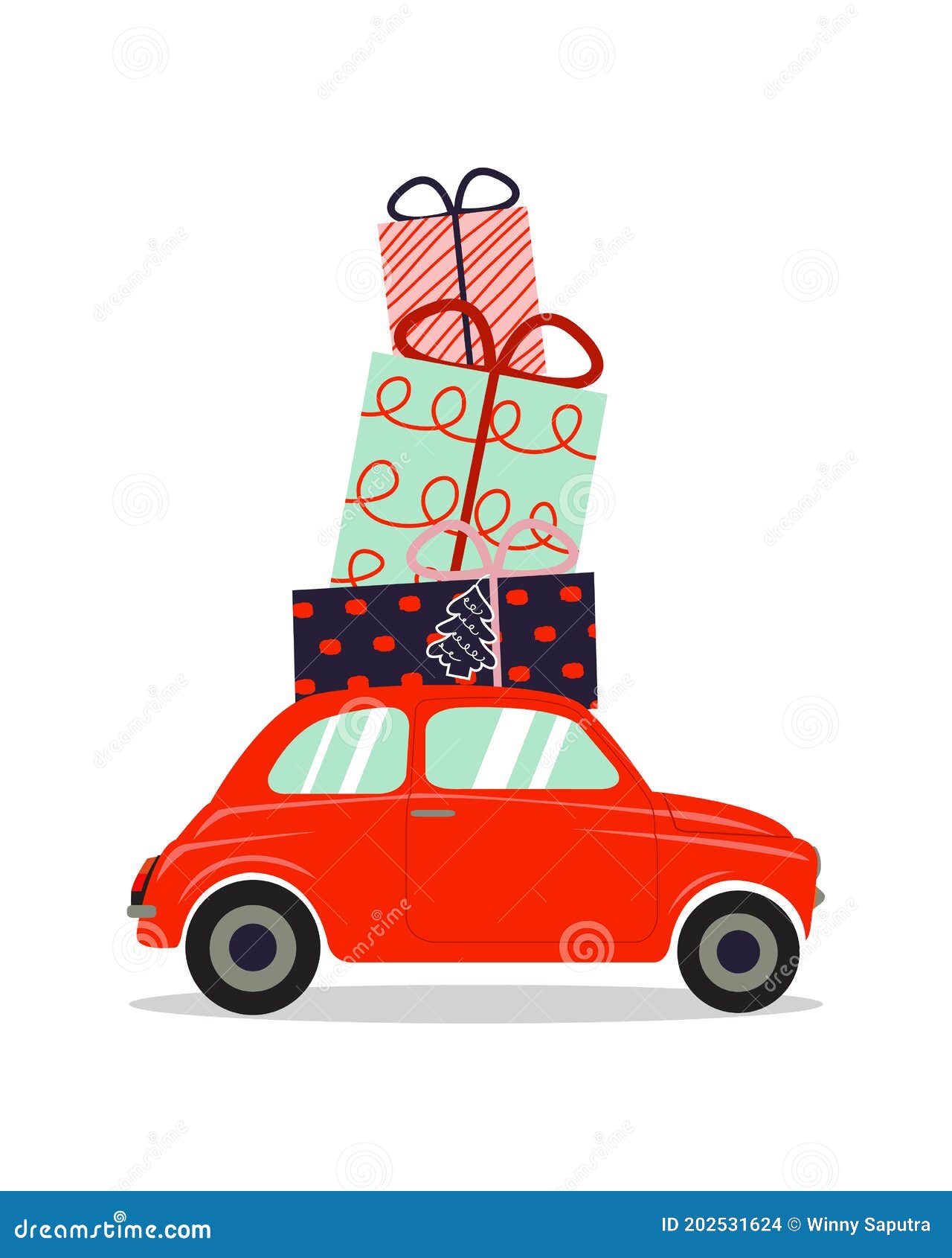 Retro Car Carrying Pile of Christmas Presents. Stock Vector ...