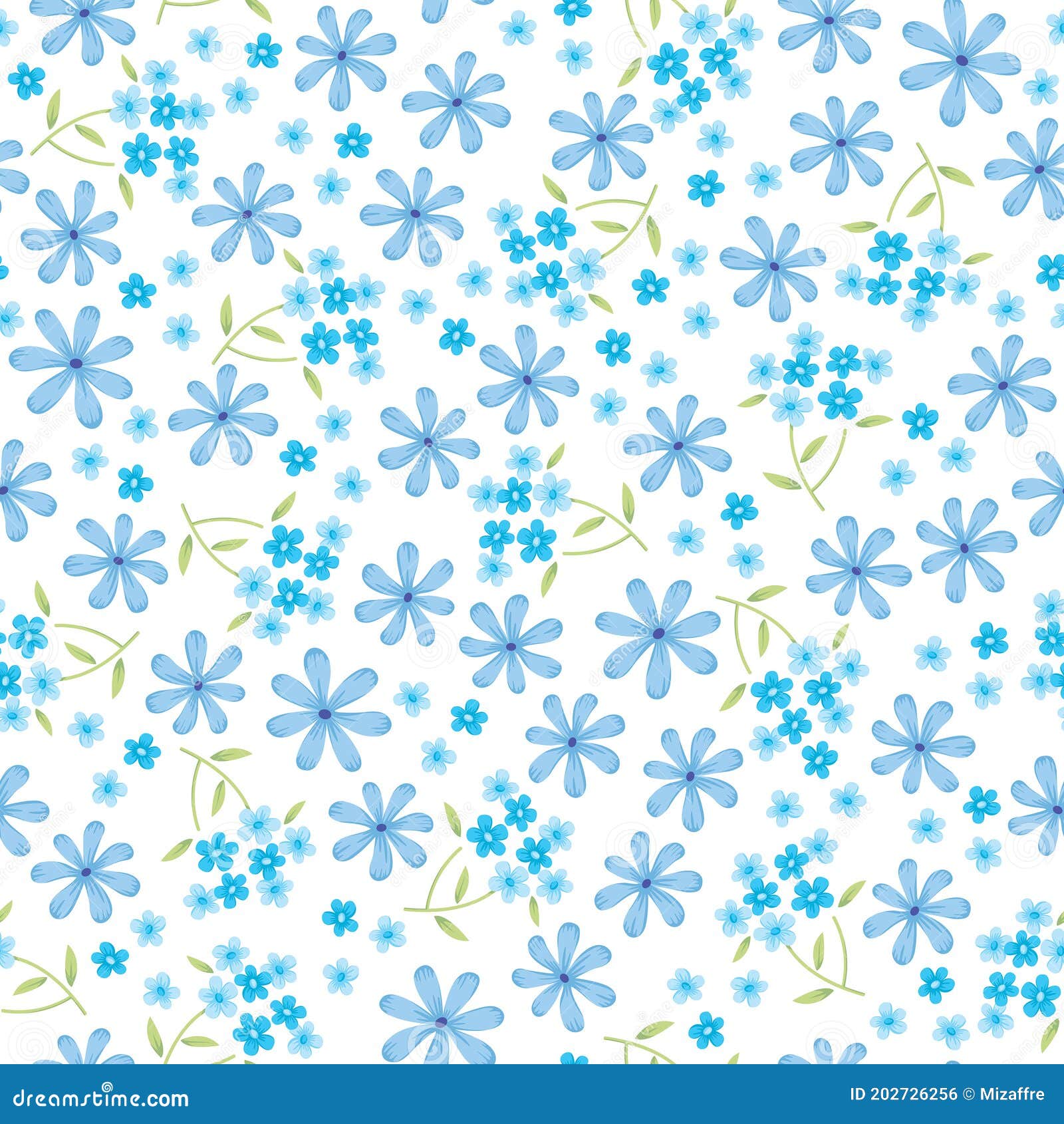 Seamless Blue Flower, Turquoise Tiny Flower Pattern with White Color ...