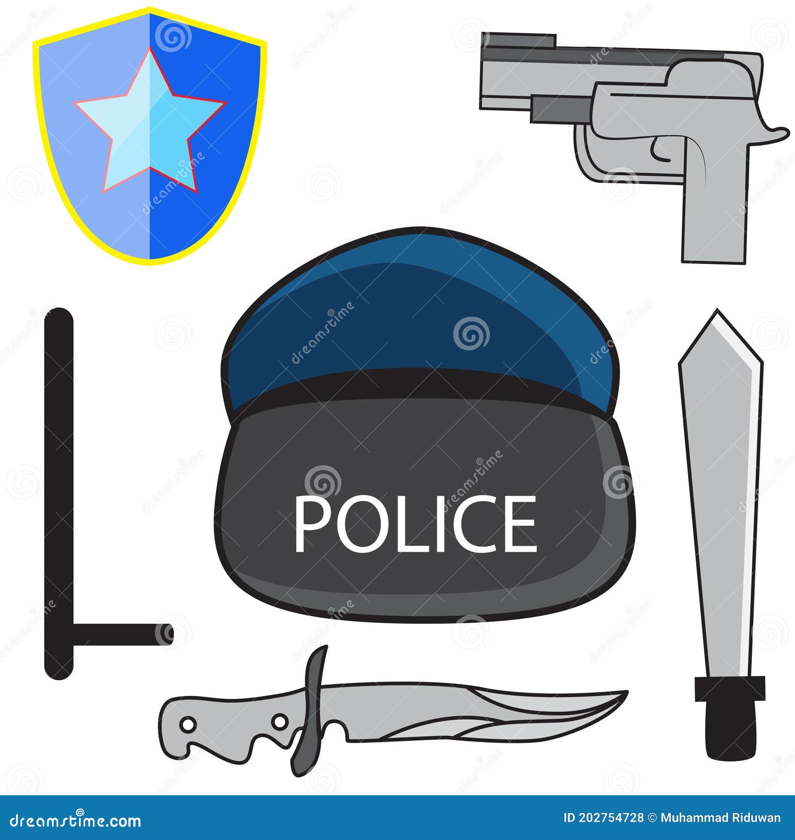 Police Security Equipment Doodle Illustration Stock Vector ...
