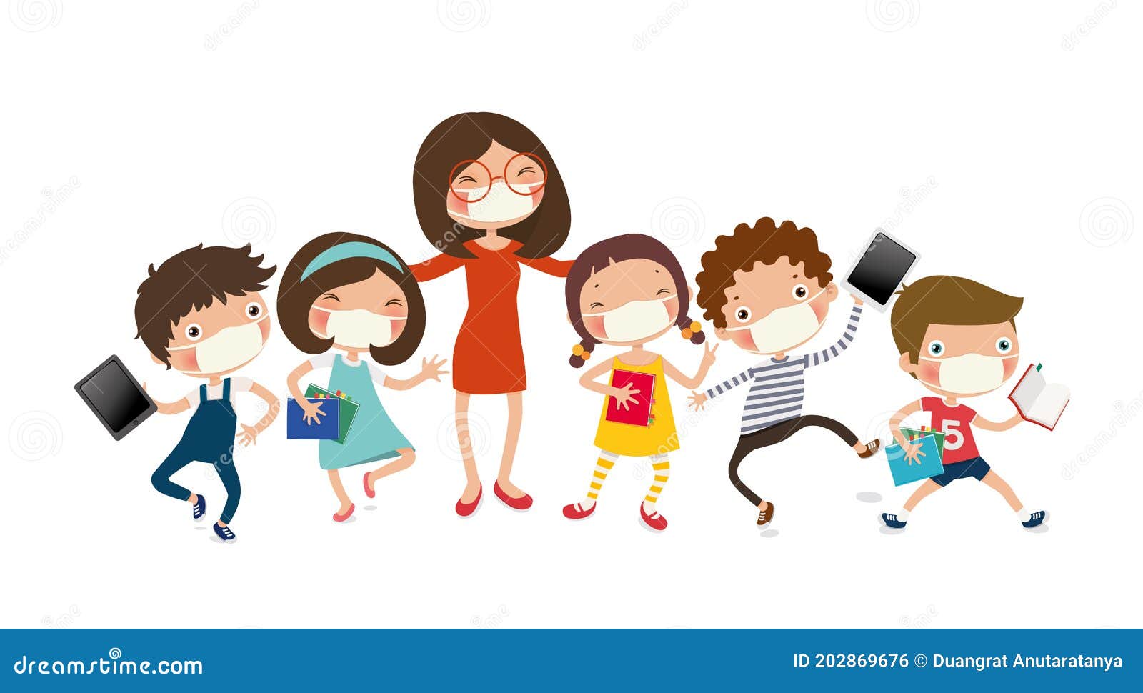 New Normal, Teacher and Kids Back To School, Education, Vector ...