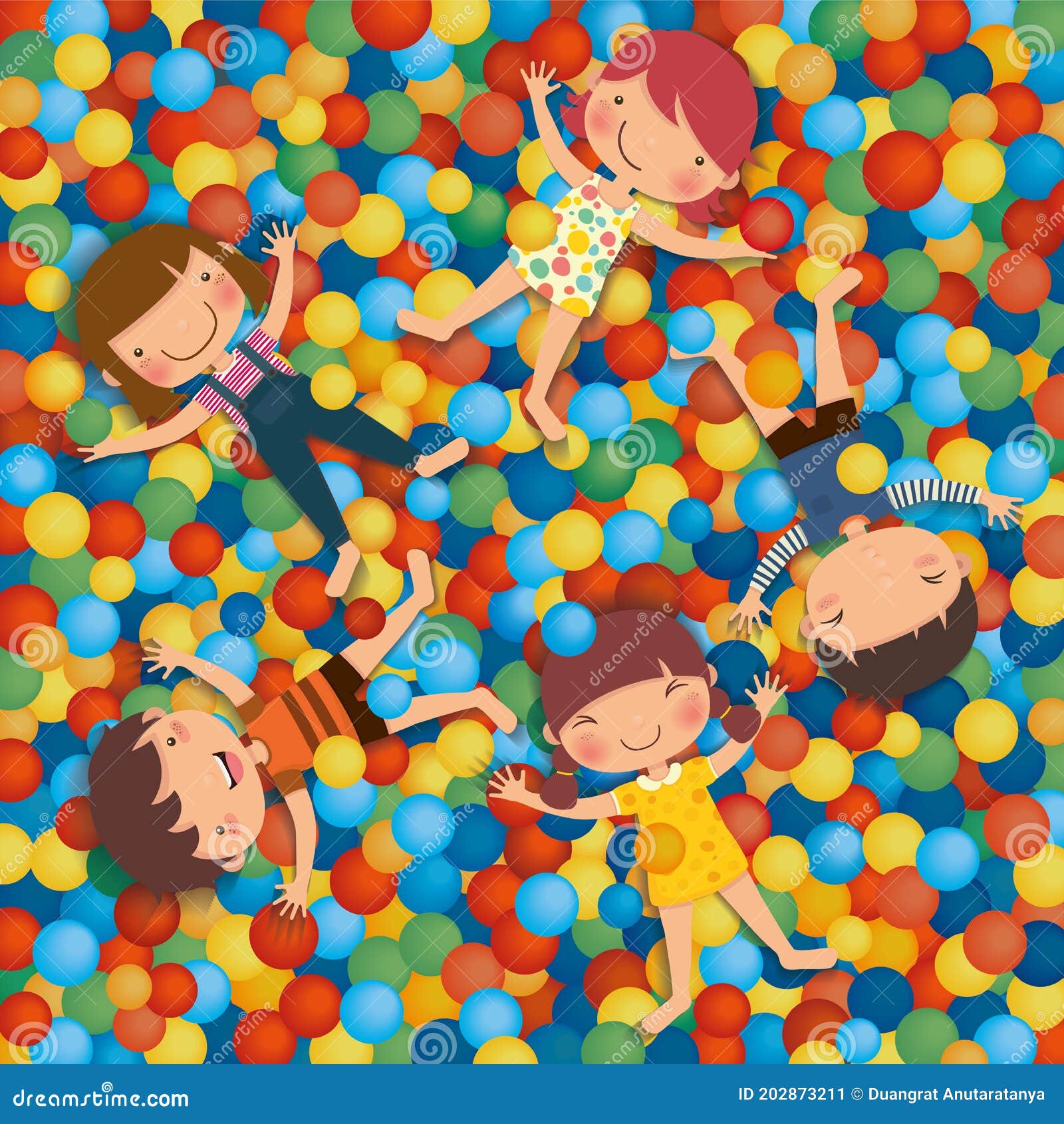Kids Playing in a Ball Pit, Kids on a Playground, Vector, Illustration ...