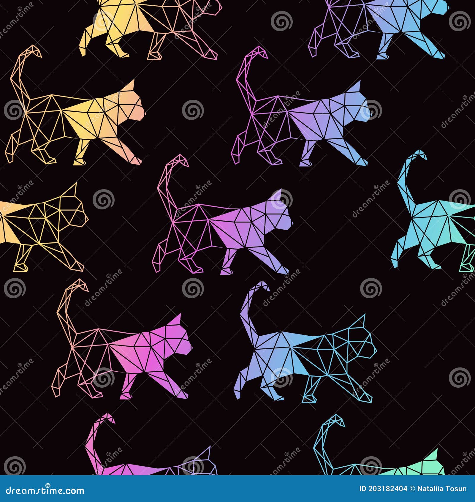 Print Geometric Cat Walking. Vector Seamless Pattern Illustration Stock ...